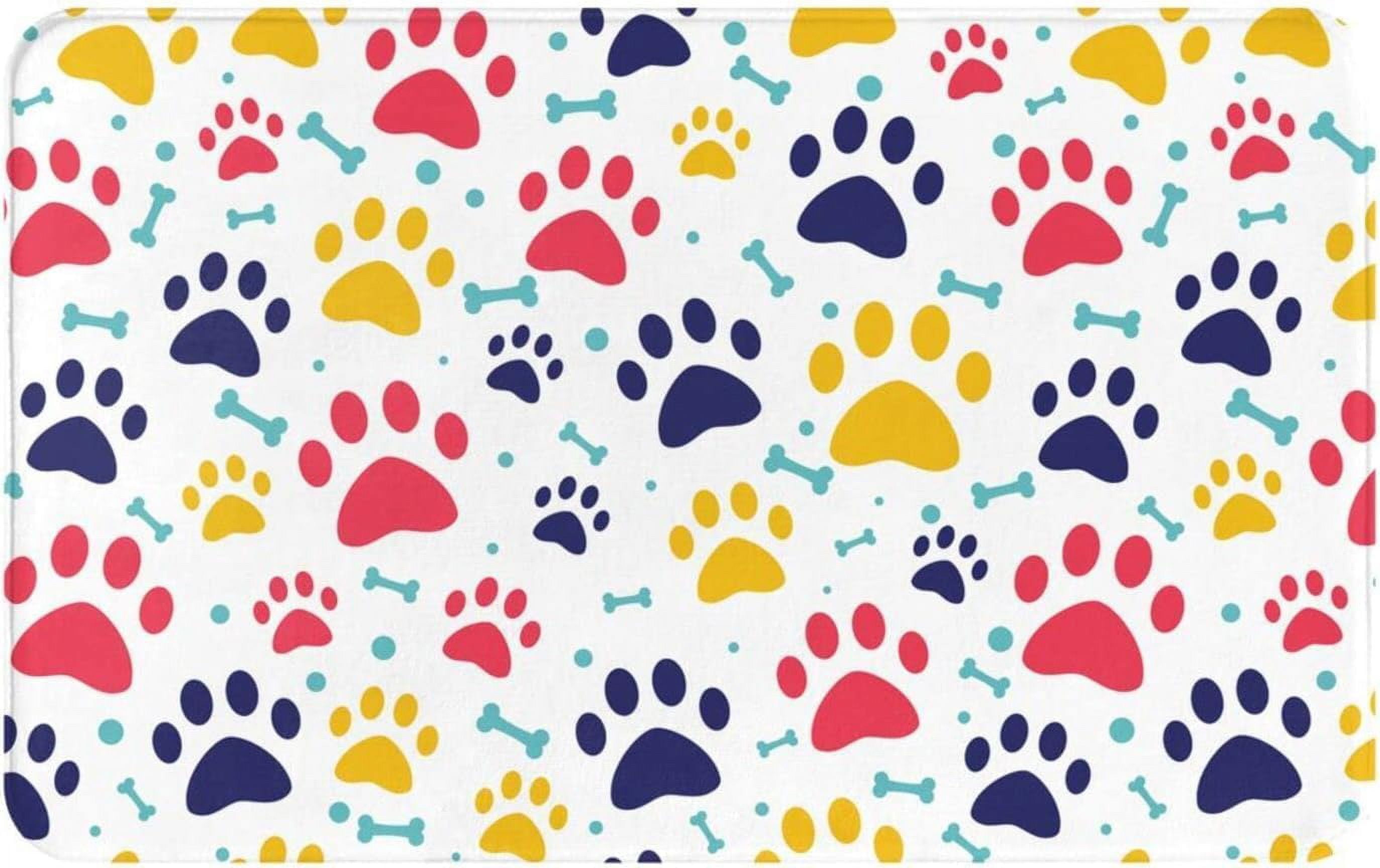Welcome Funny Doormat Colorful Dog Paw Prints and Bones Welcome Funny ...
