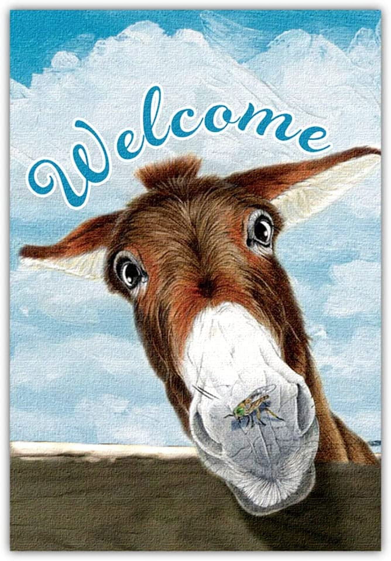 Welcome Garden Farm Flag, Funny Animal Donkey Garden Yard Flag ...