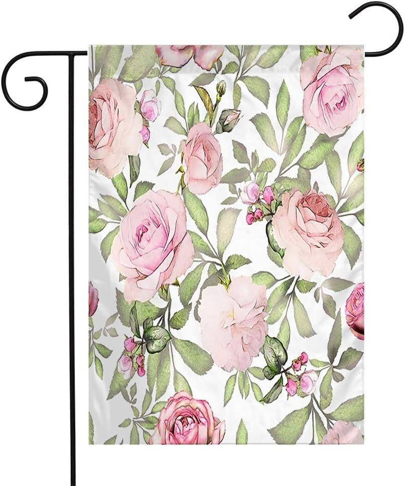 Welcome Garden Flag Blossom Pattern Design Watercolor Wrapping Pink ...