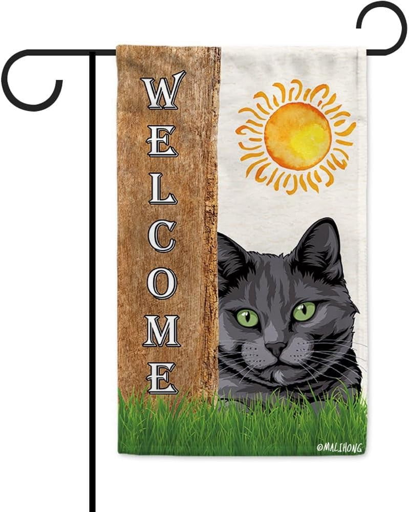 Welcome Garden Flag Blue Russian Cat Sunshine Summer Small Flag ...