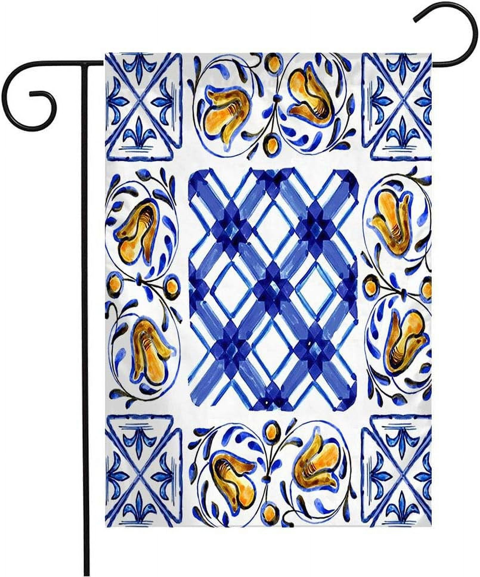 Welcome Garden Flag Blue Square Italian Geometric Majolicawatercolor ...