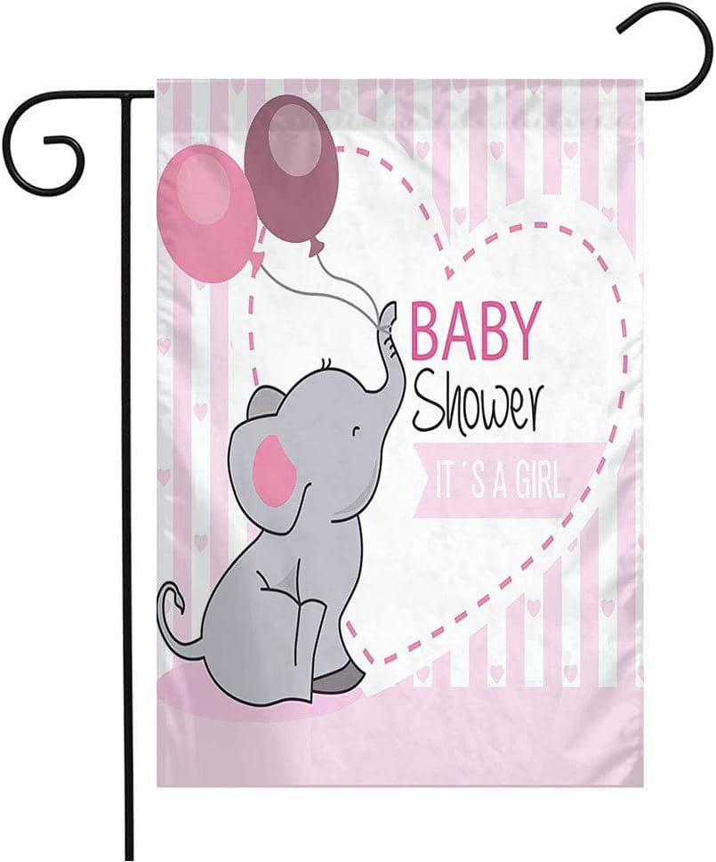 Welcome Garden Flag Design Baby Shower Birth Animal Girl Kid Elephant ...