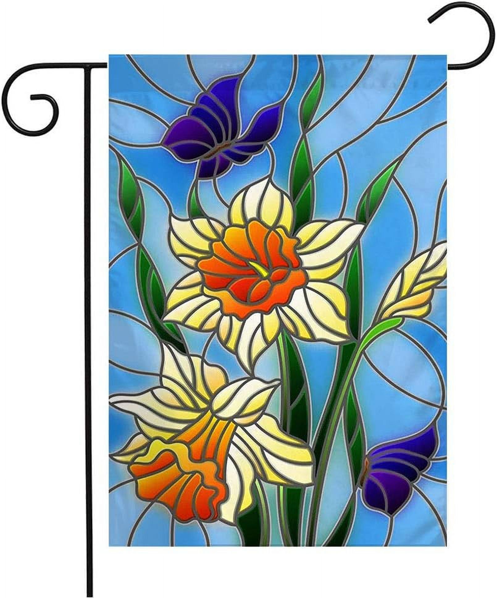 Welcome Garden Flag Glass Helen Simple Style Daffodil Bouquet Insect ...