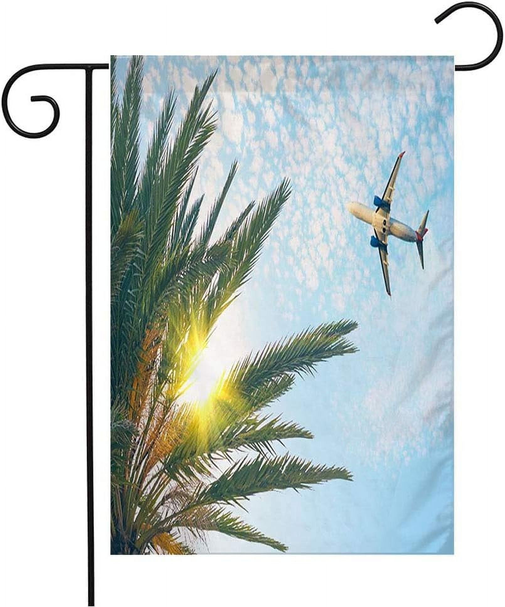 Welcome Garden Flag Island Coast Tropical Airplane Flying Over Trees ...