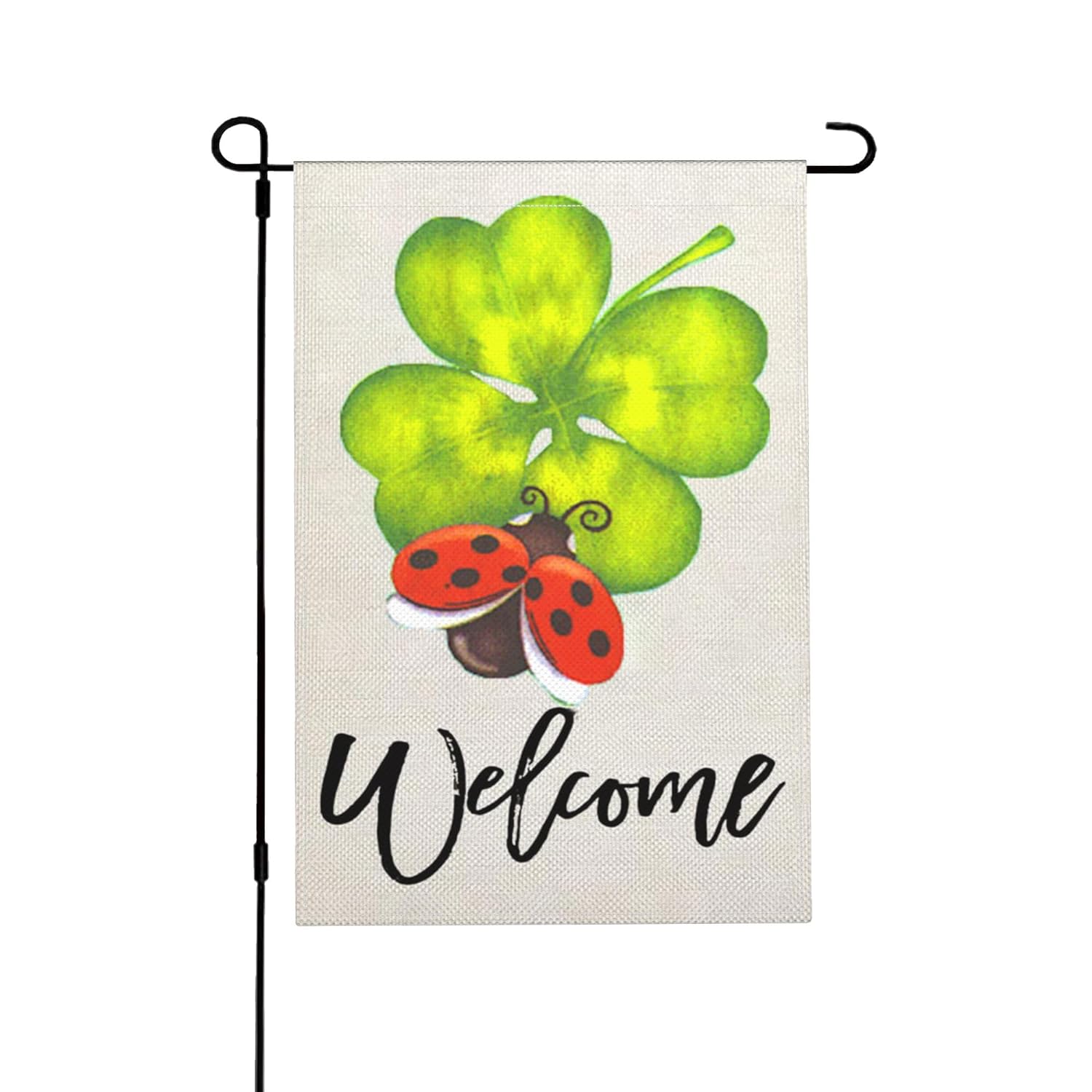 Welcome Garden Flag Ladybug Yard Flag Double-Sided Shamrock Clover ...
