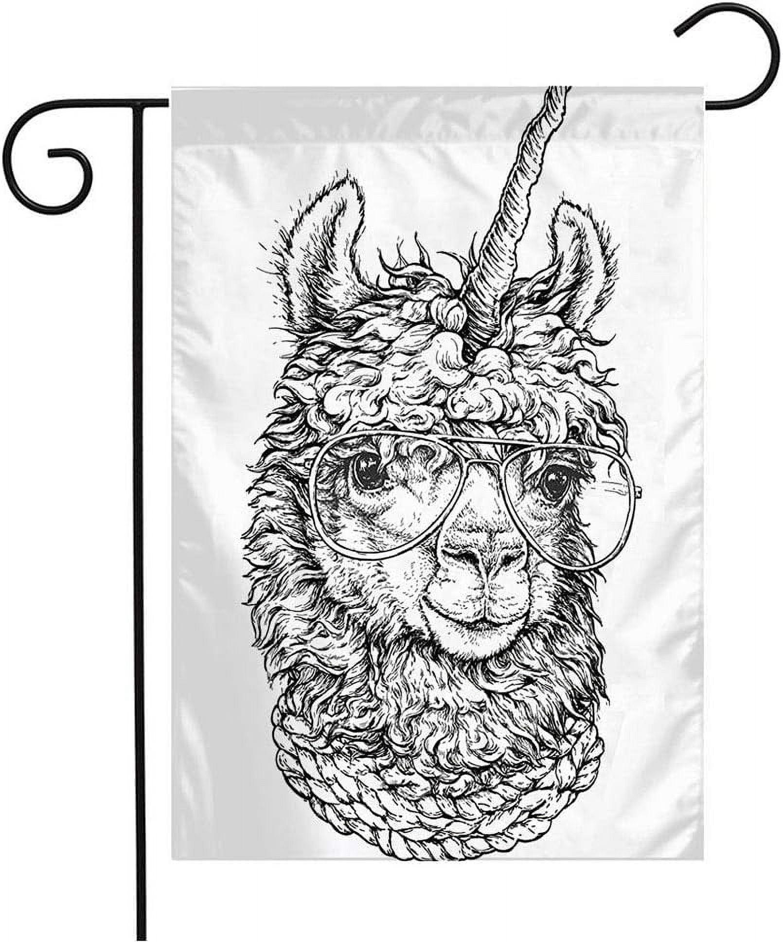 Welcome Garden Flag Lama Llamacorn Engraving Ink Eyeglasses in Hipster ...