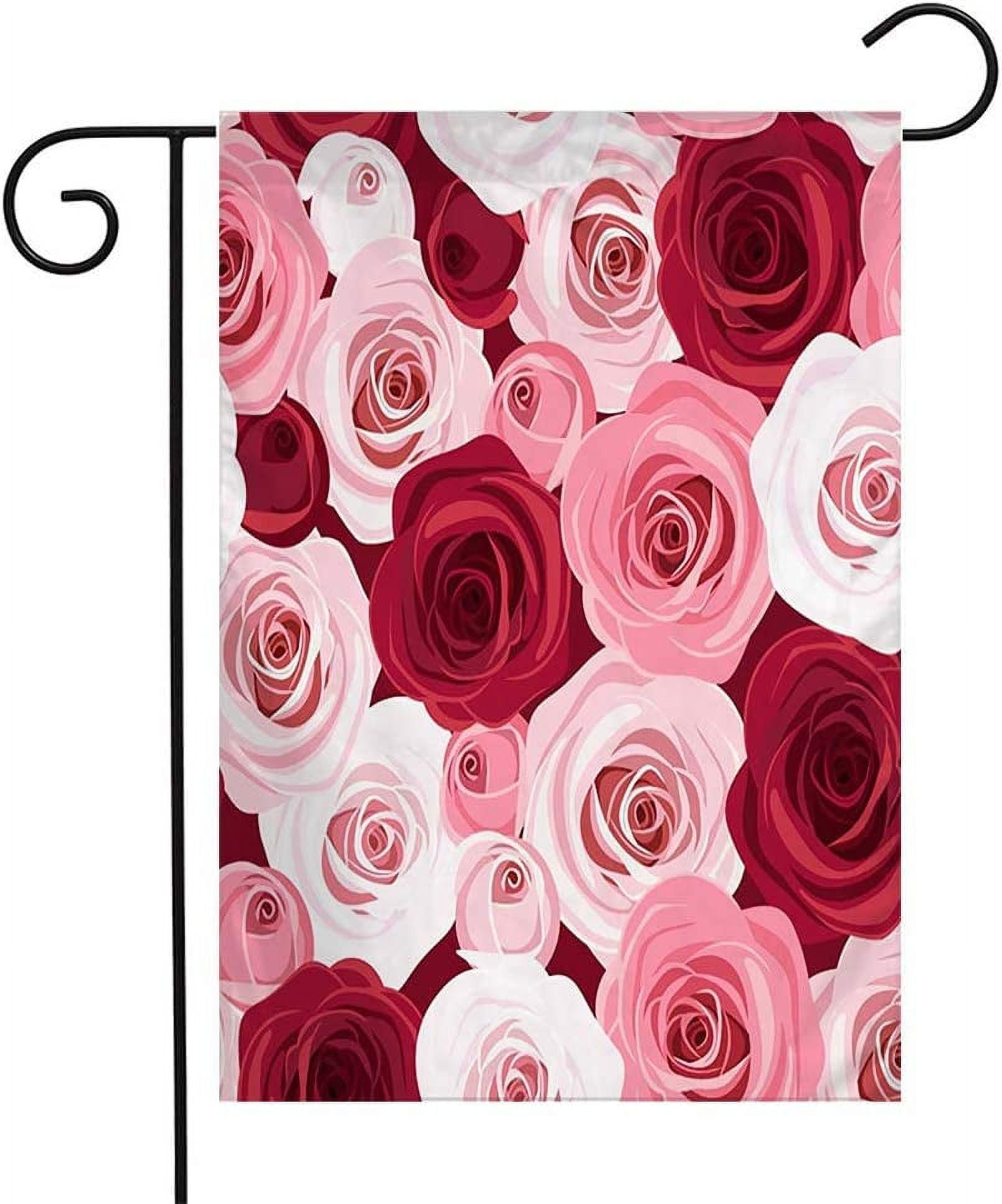Welcome Garden Flag Pattern Ornate Vintage Red Pink Roses Continuous ...