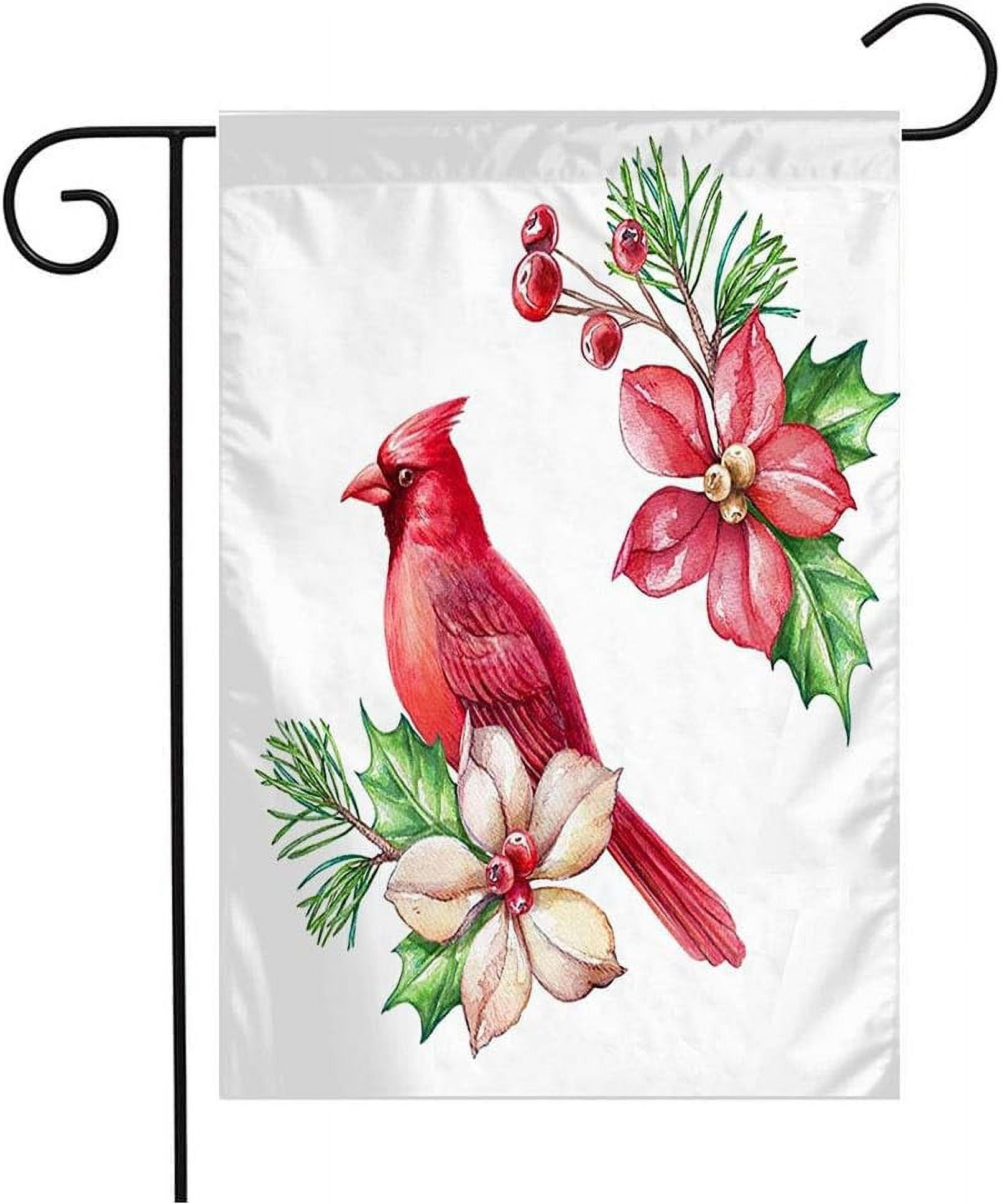 Welcome Garden Flag Red Twig Fir Bird Poinsettia Flower Christmas ...
