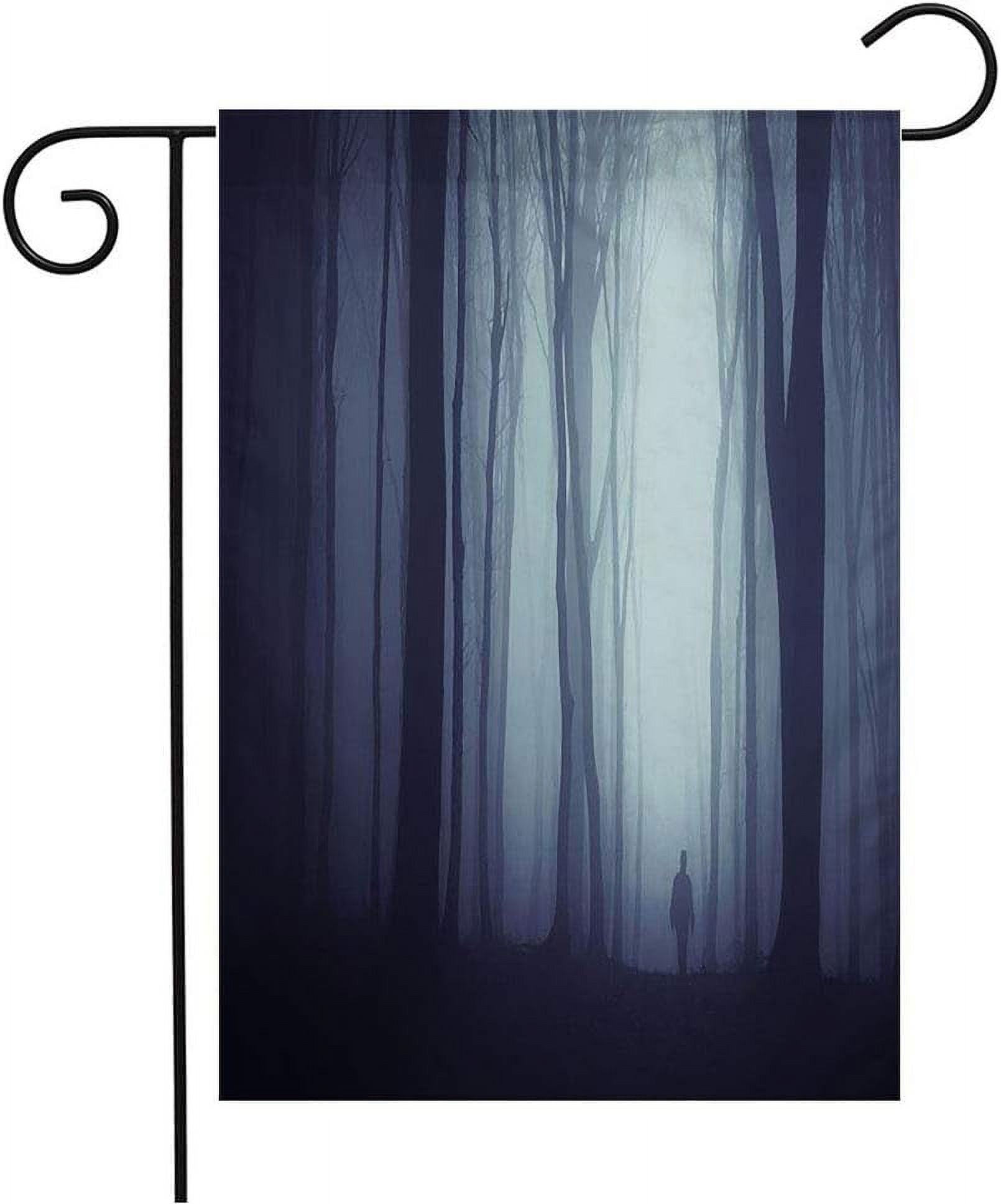 Welcome Garden Flag Scary Spooky Dark Forest Path Man Walking Nature ...