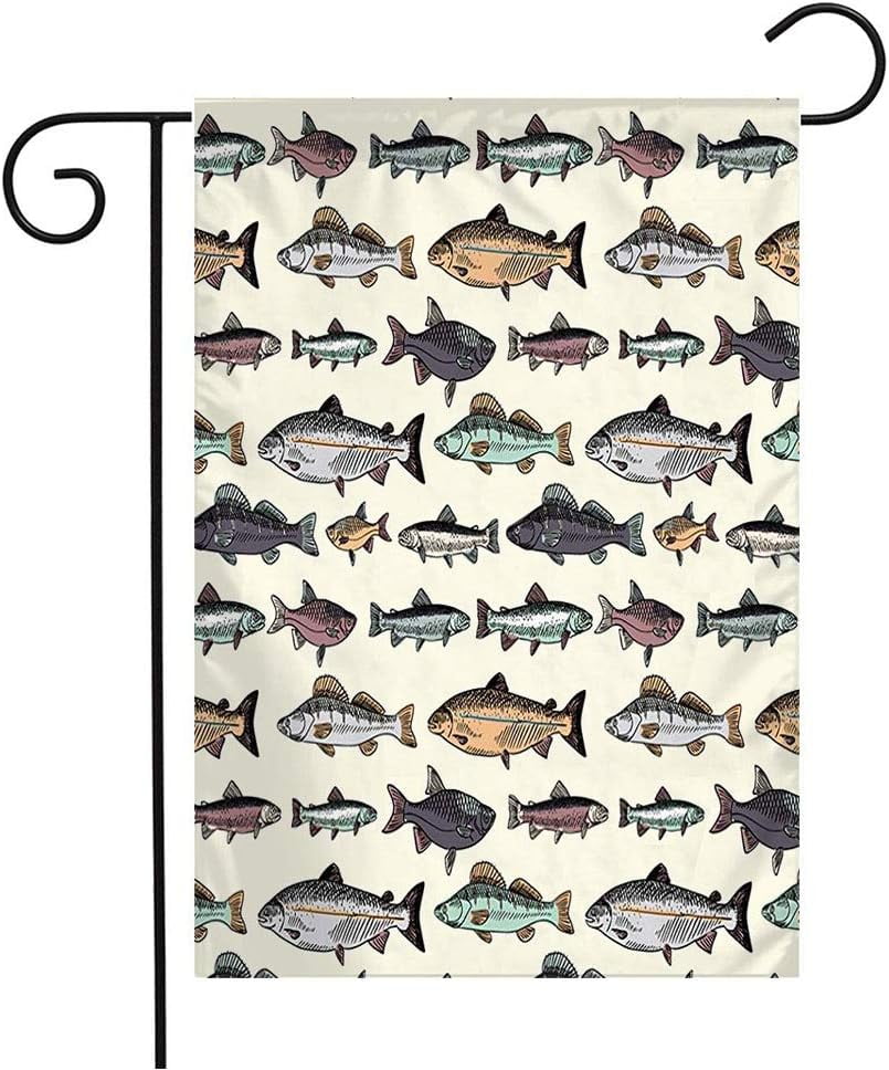 Welcome Garden Flag Seamless Pattern Painting Vintage Hand Drawn Fish ...