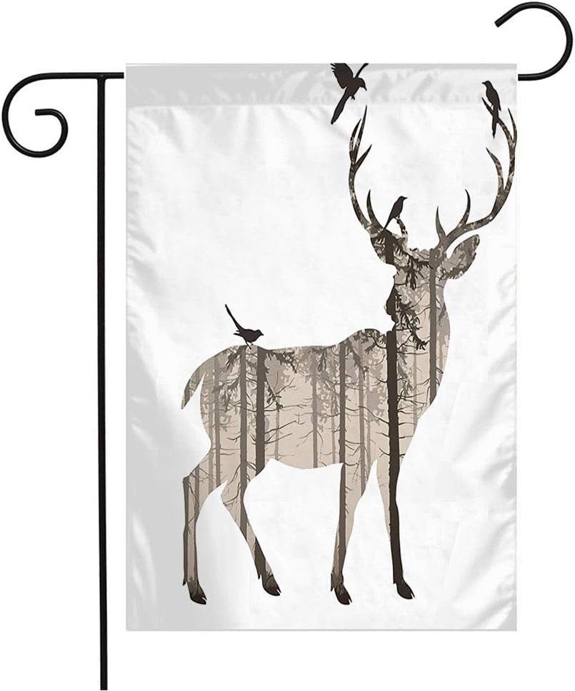 Welcome Garden Flag Silhouette Objects Deer Pine Forest Nobody Birds ...