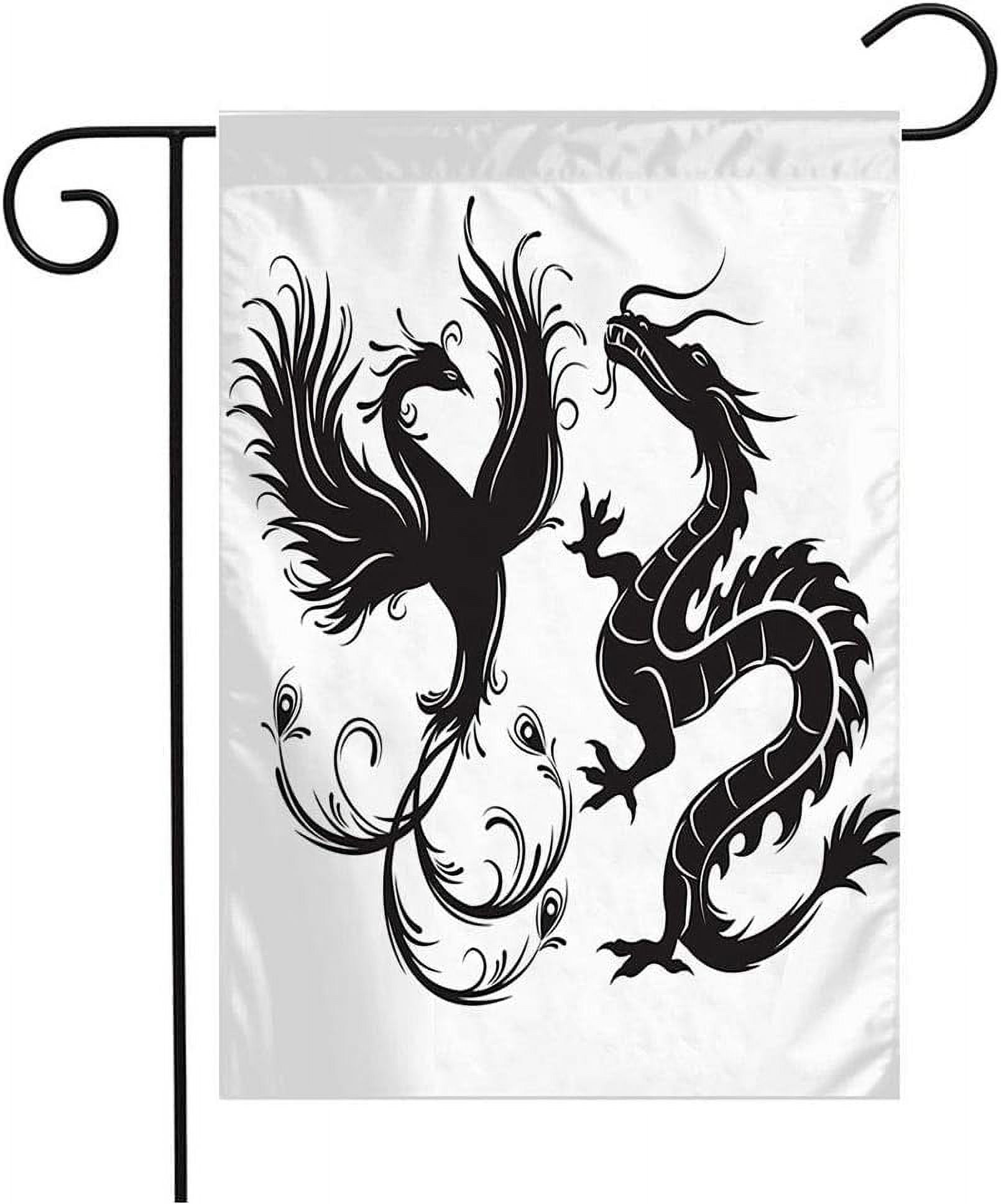 Welcome Garden Flag Silhouette Phoenix Bird Fly Dragon Symbol Balance ...