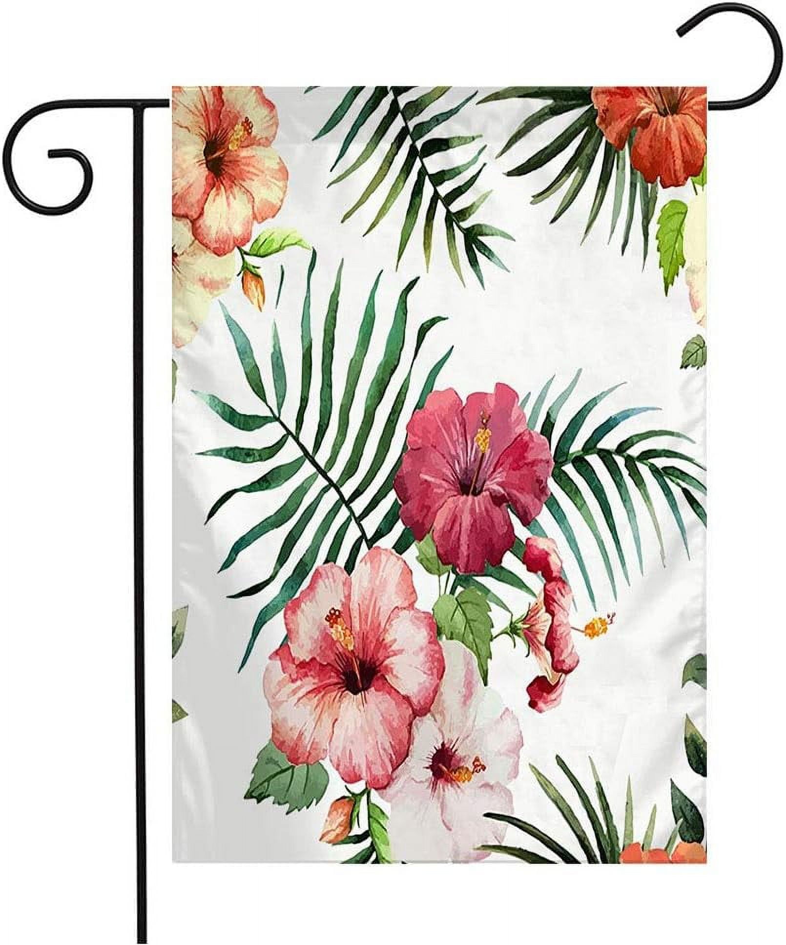 Welcome Garden Flag Summer Hibiscus Cocktails Paradise Watercolor Print ...