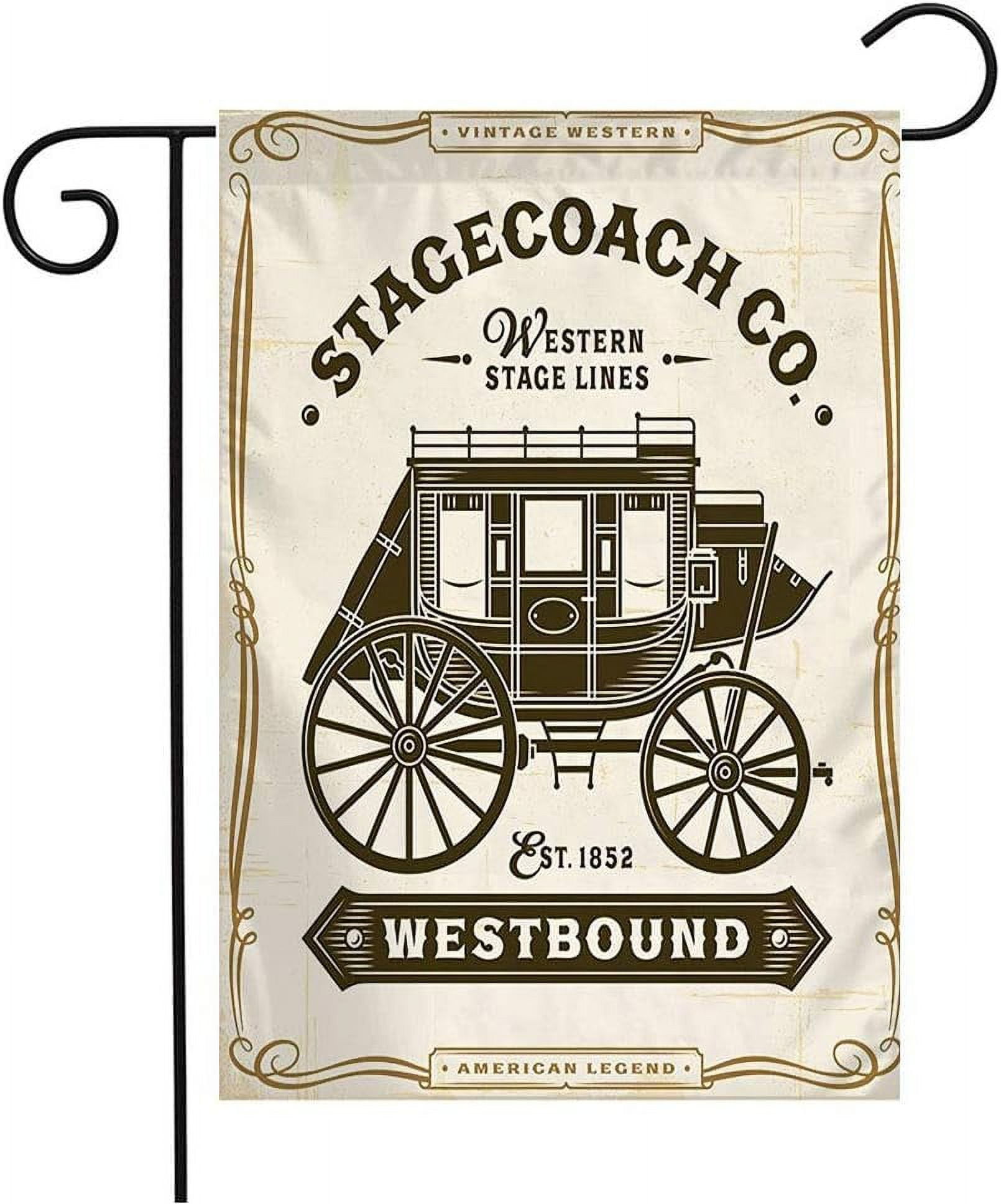Welcome Garden Flag USA Frame Vintage Sign Paper Western Stagecoach ...