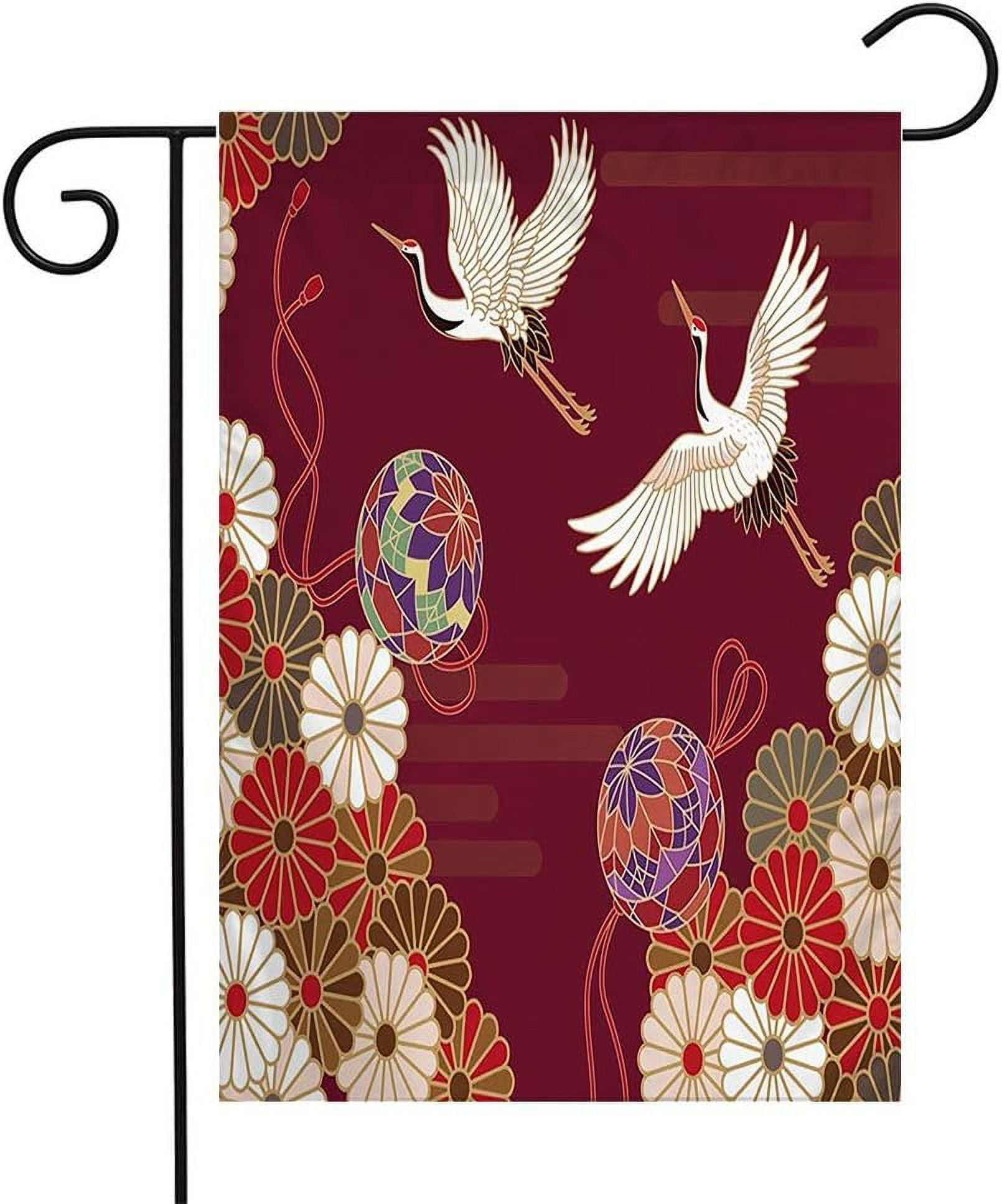 Welcome Garden Flag Vertical Flower Cranes Handball Chrysanthemums ...