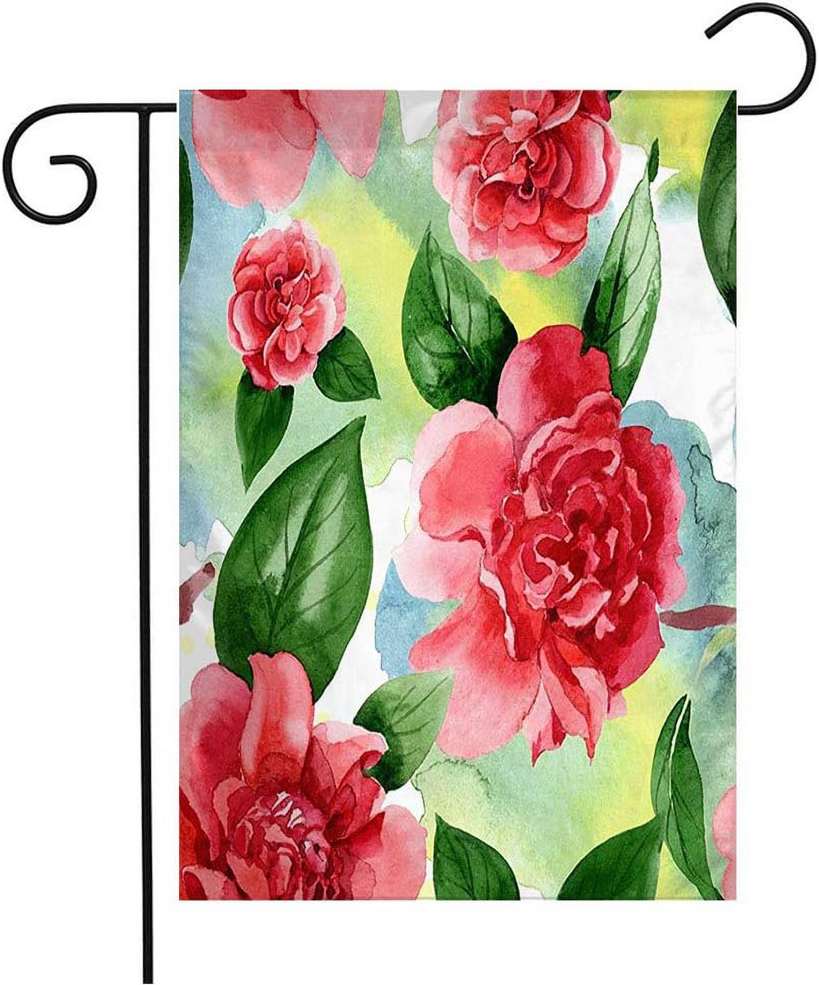 Welcome Garden Flag Vertical Pink Ceramic Hand Camelia Floral Pattern ...