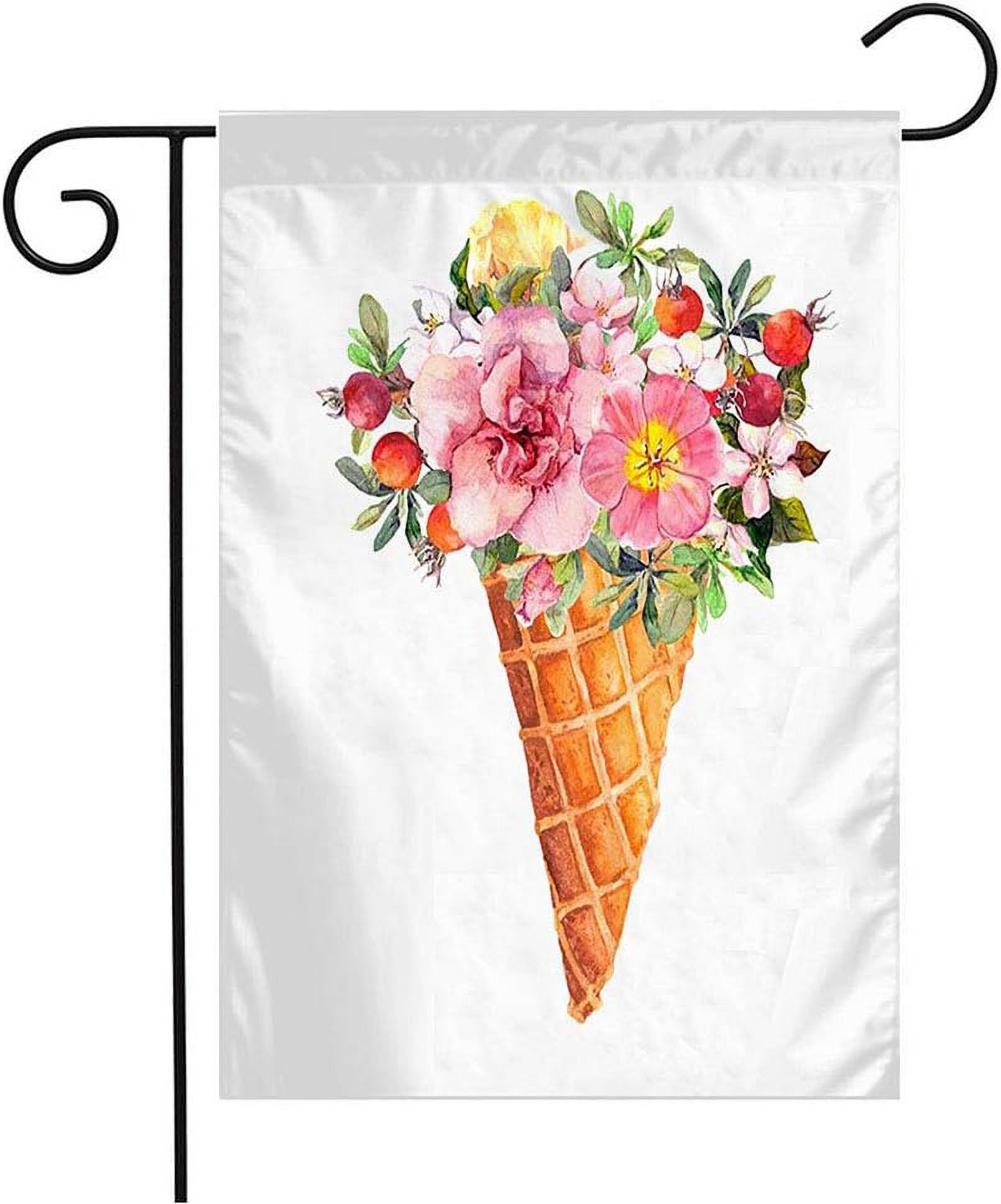 Welcome Garden Flag Vertical Pink Cream Icecream Cone Flowers ...