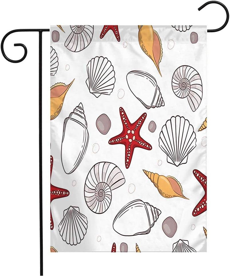 Welcome Garden Flag Vertical Spiral Pin Seashells White Sketch Stars ...