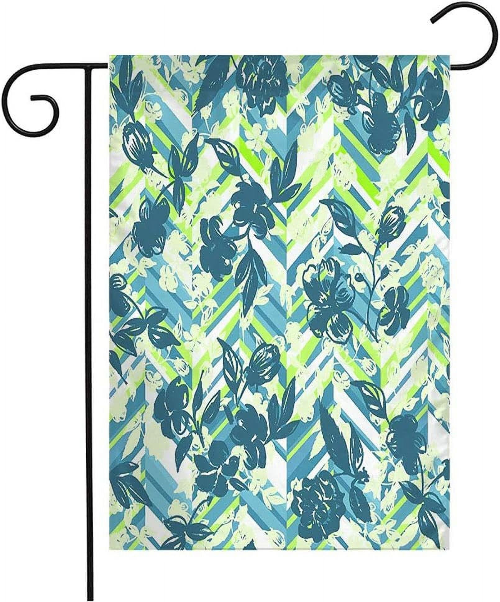 Welcome Garden Flag Zig Drawing Geometric Green Geometry Flowers Ditsy ...