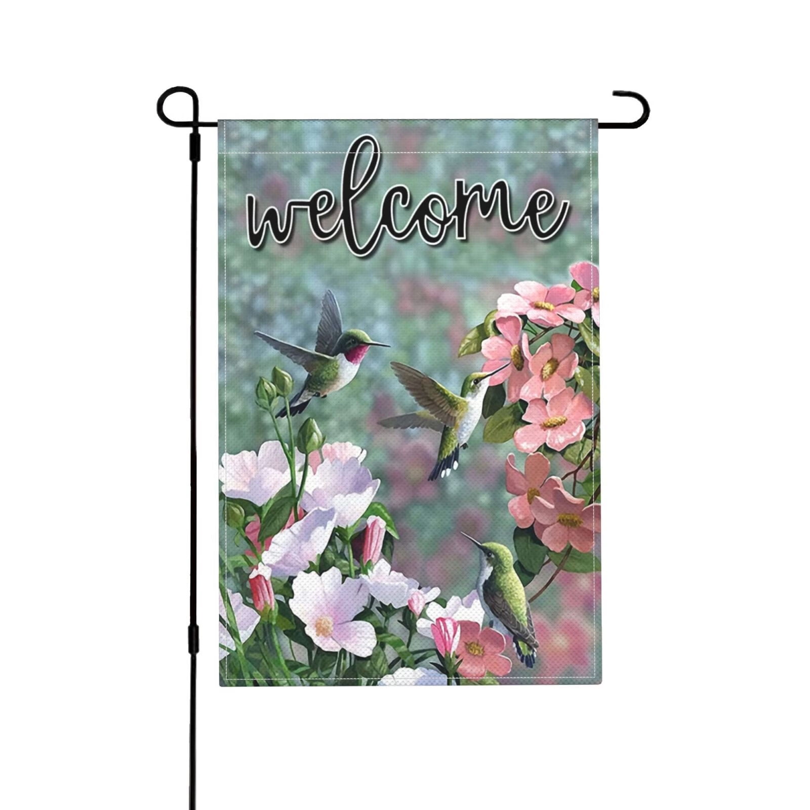 JOOCAR 12” x 18” Spun Linen Welcome Hummingbird Garden Flag, Double ...