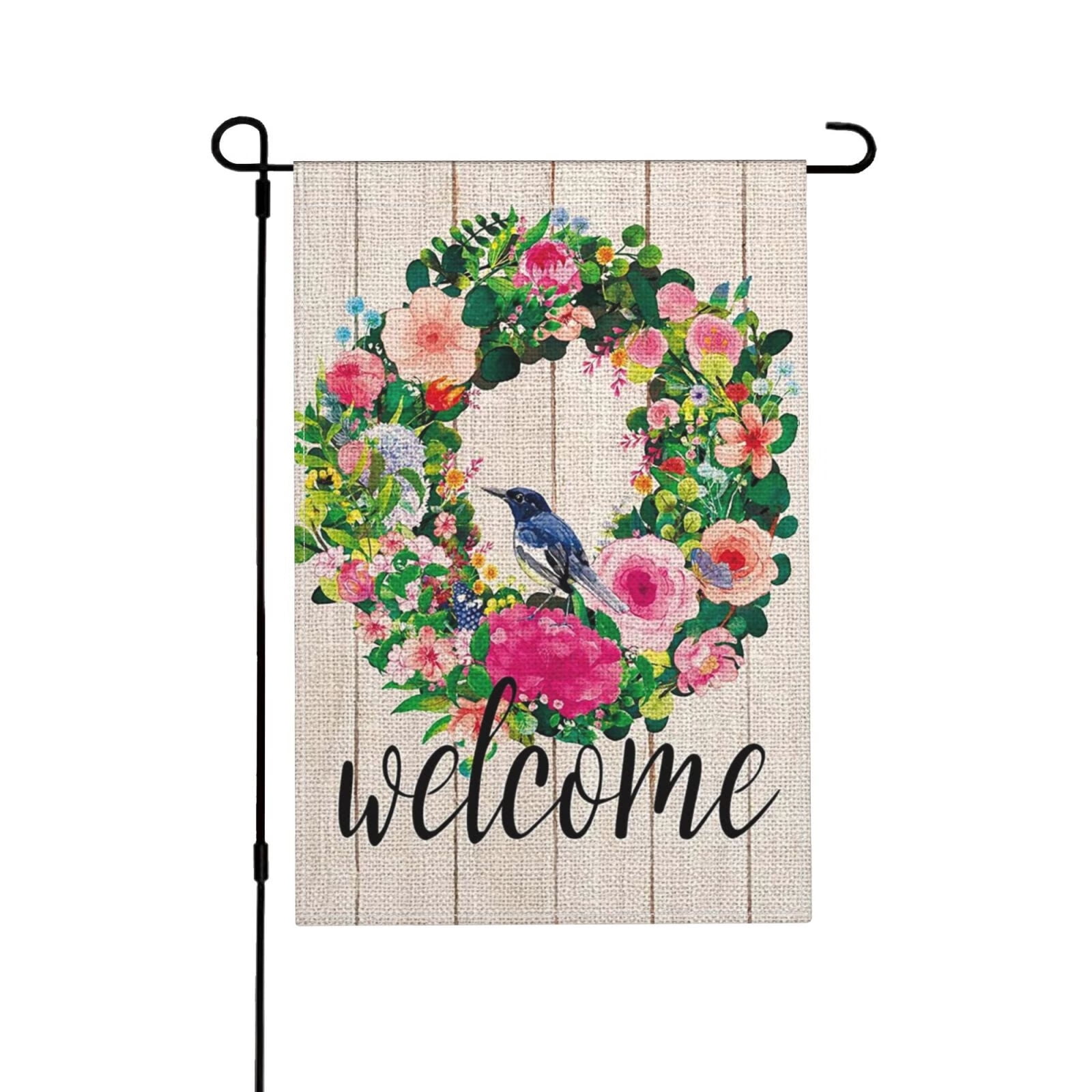 JOOCAR 12" x 18" Spun Linen Welcome Outdoor Garden Flag, Colorful ...