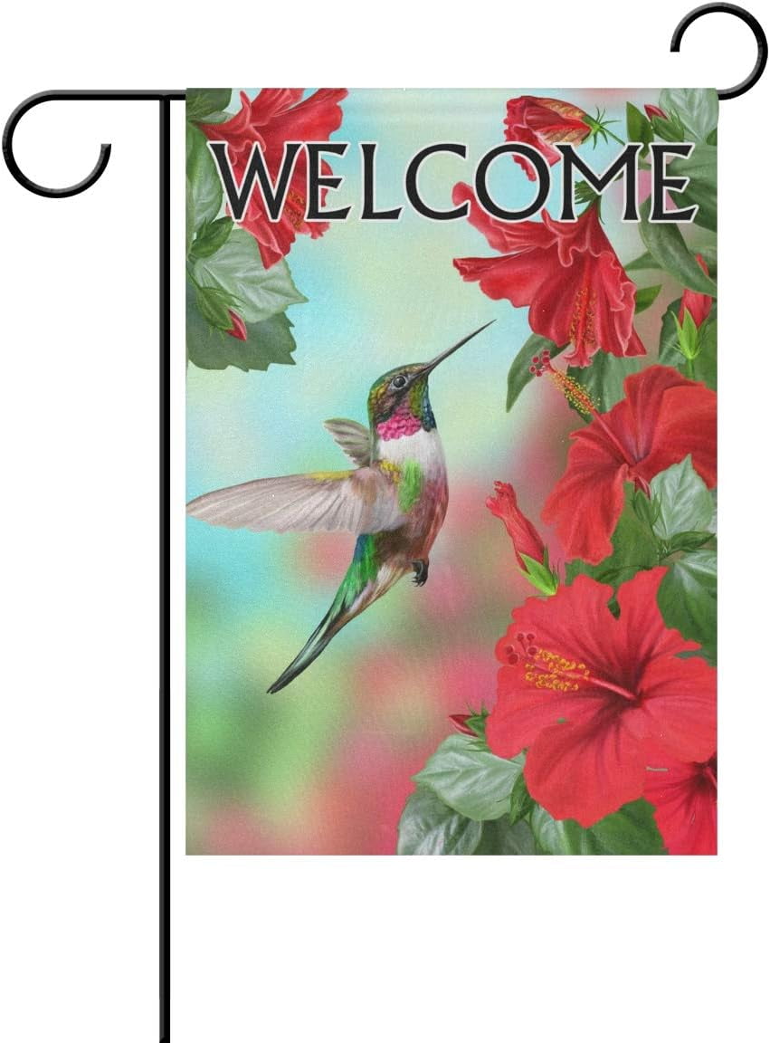 Welcome Garden Flags, Flower Hummingbird Garden Flag Double Sided ...