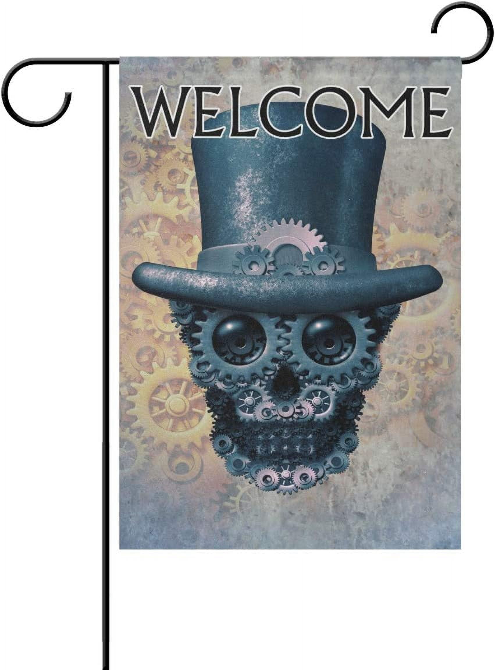 Welcome Garden Flags, Steampunk Steam Sugar Skull Garden Flag Double ...