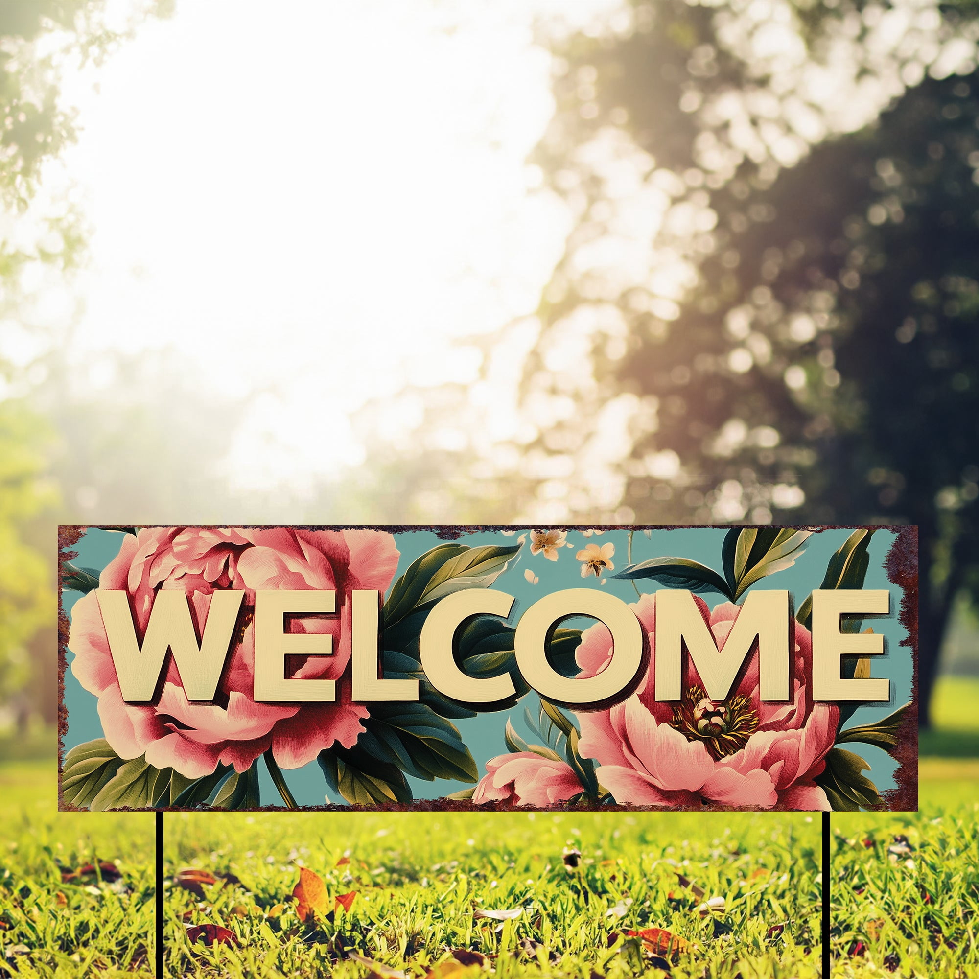 Welcome Garden Stake 36in | Summer Floral Yard Sign | Farmhouse Outdoor ...