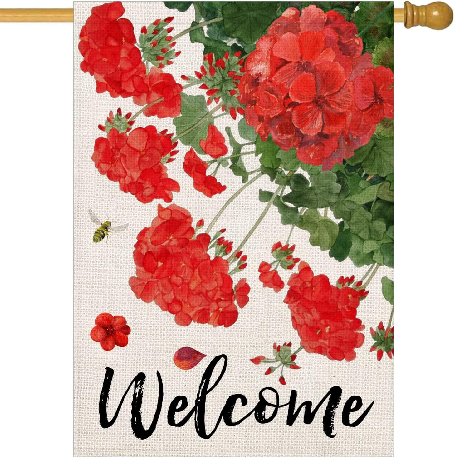 Welcome Geranium Decorative House Flag 28 X 40 inch Double Sided Red ...