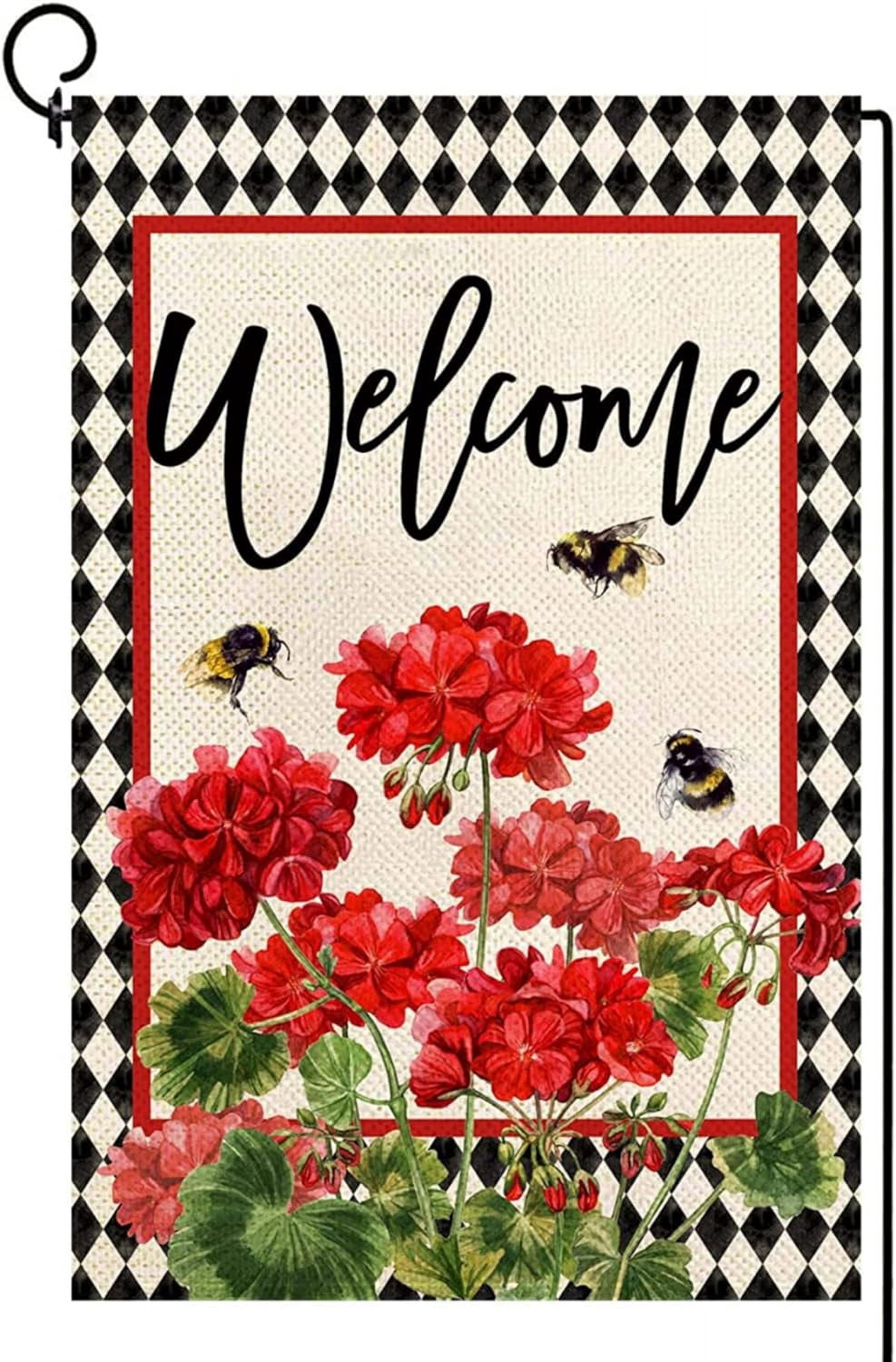 Welcome Geranium Double-sided 12x18 Inch Garden Flag, Summer Red Flower ...