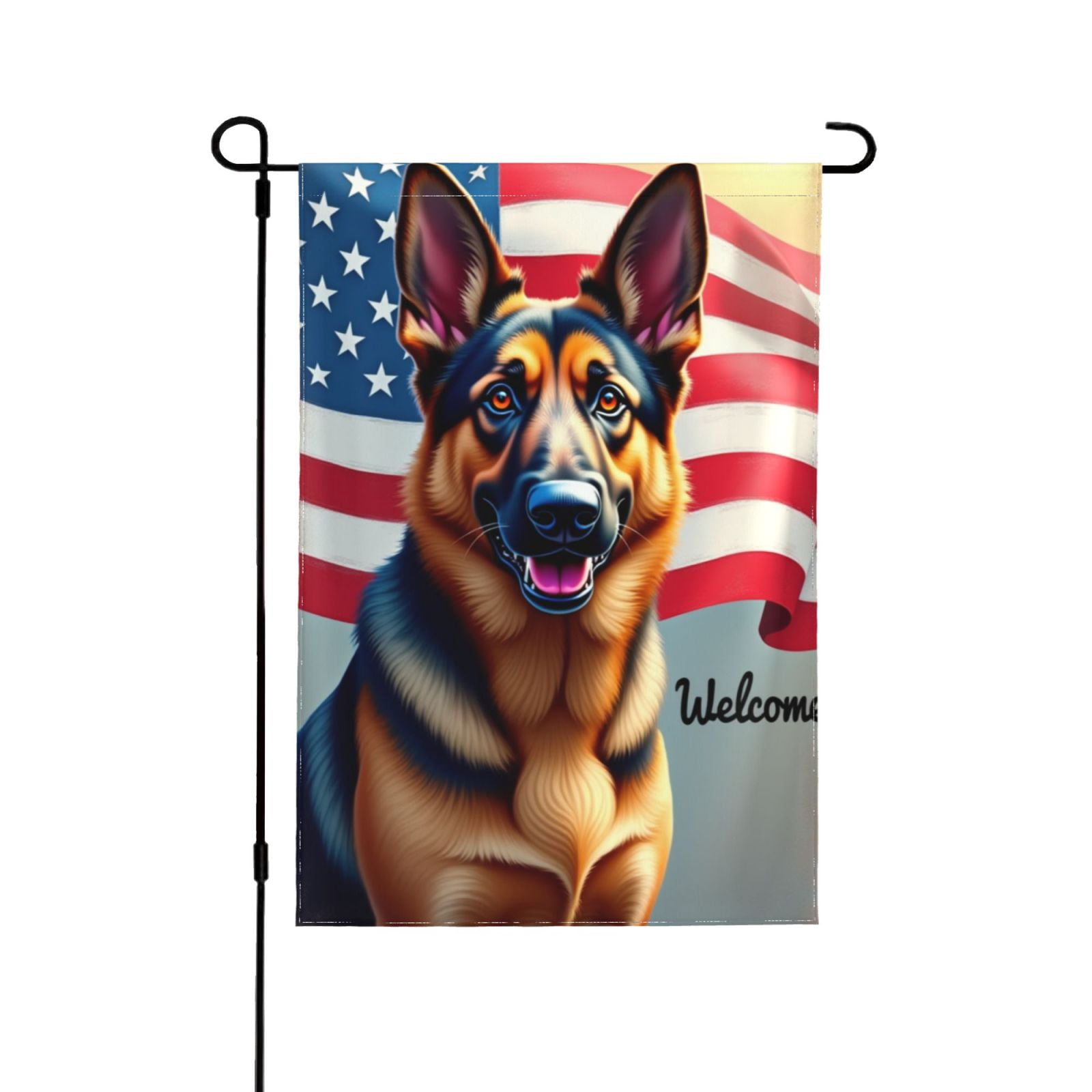 Welcome German Shepherd American Flag Garden Flag 12x18 Inch Double ...
