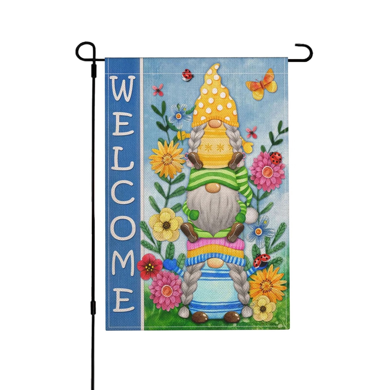 JOOCAR Welcome Gnome Home Decorative Linen Garden Flag, Spring ...