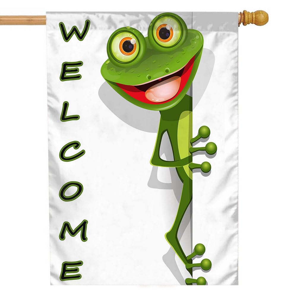 Welcome Green Frog Garden Flags Double Sided Frogs Big Eyes Yard Flag ...