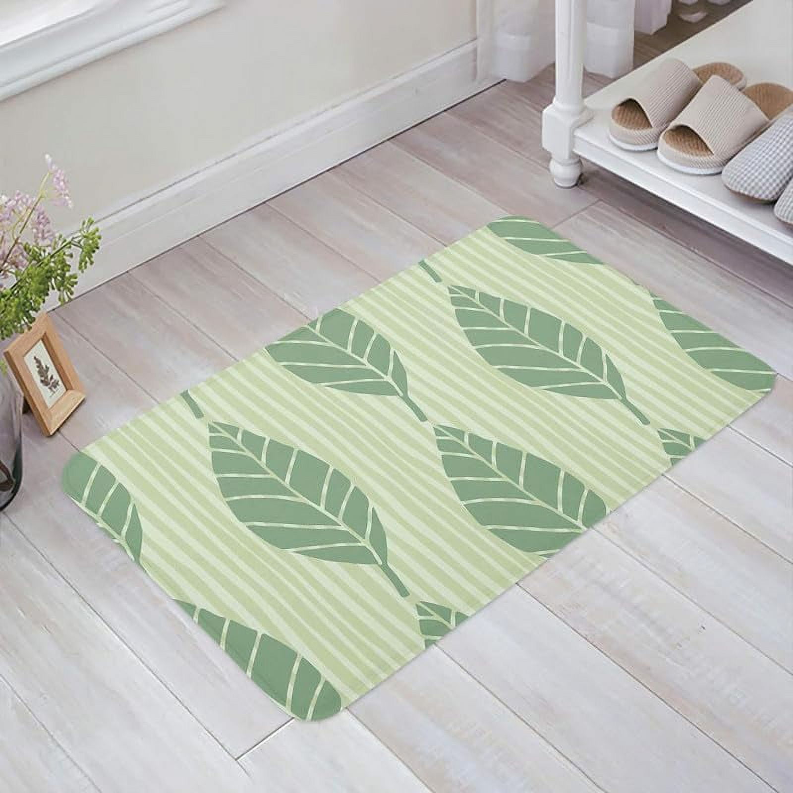 Welcome Green Leaf Stripe Funny Entryway Rugs Front Door Mat Non Slip ...