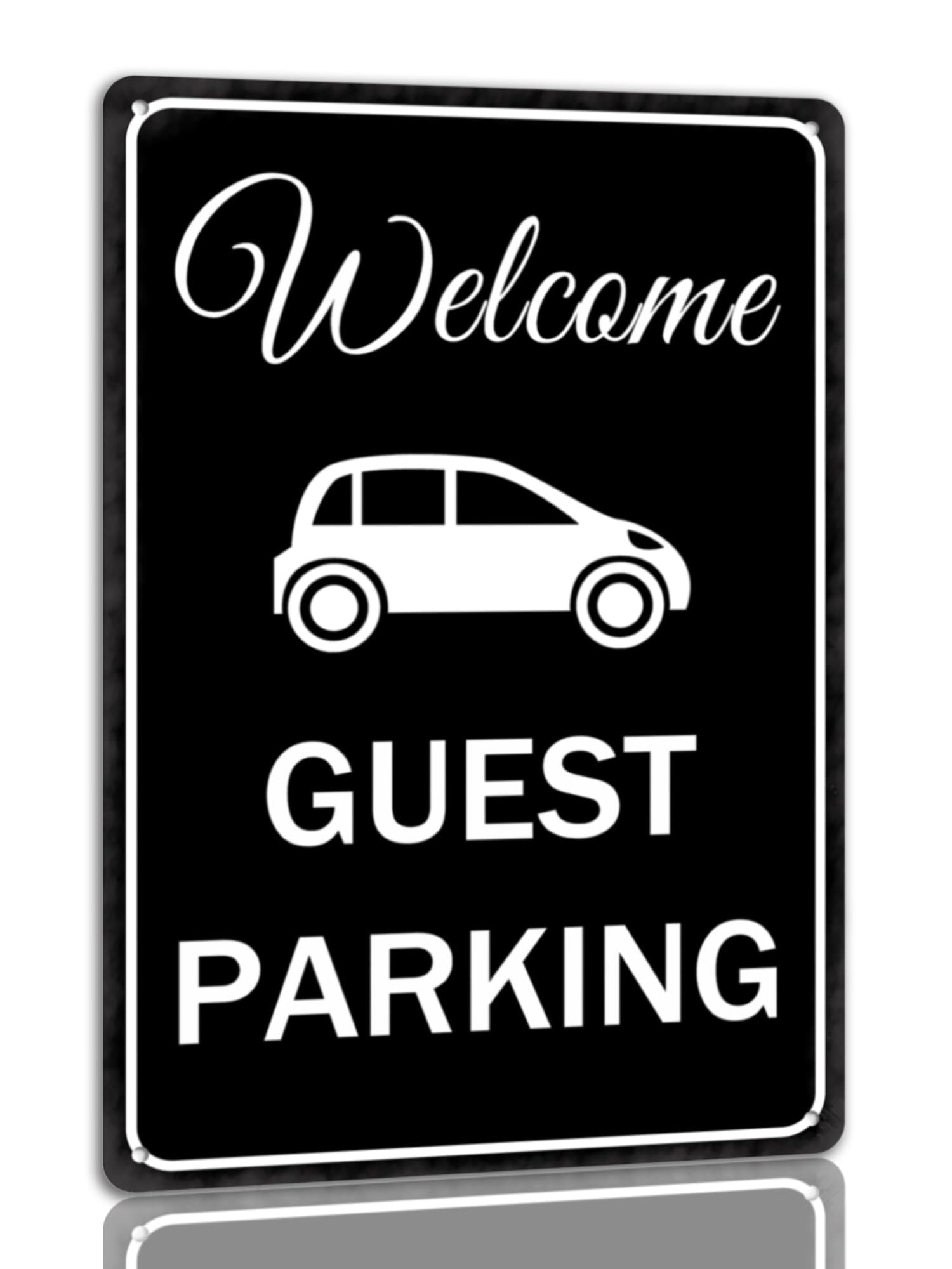 Welcome Guest Parking Tin Sign - 8x12 Inch, Black, Vintage Style, Metal ...