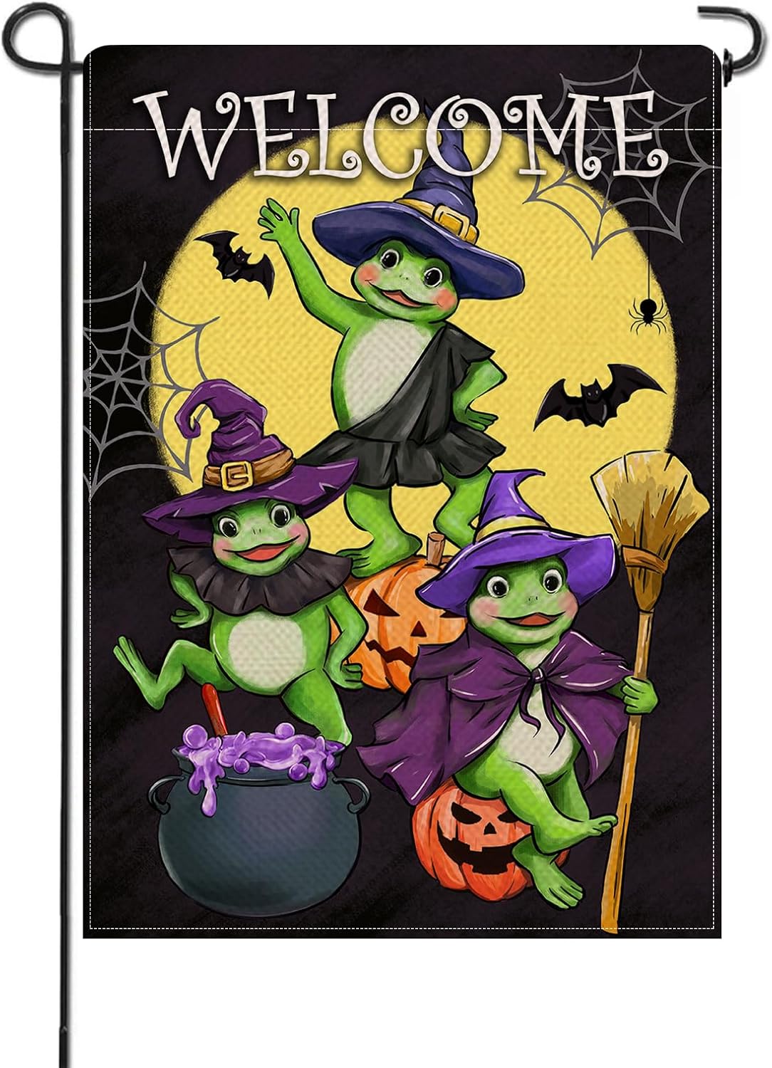 Welcome Halloween Frog Small Decorative Garden Flag, Moon Jack O Lantern Pumpkin Cauldron Yard ...