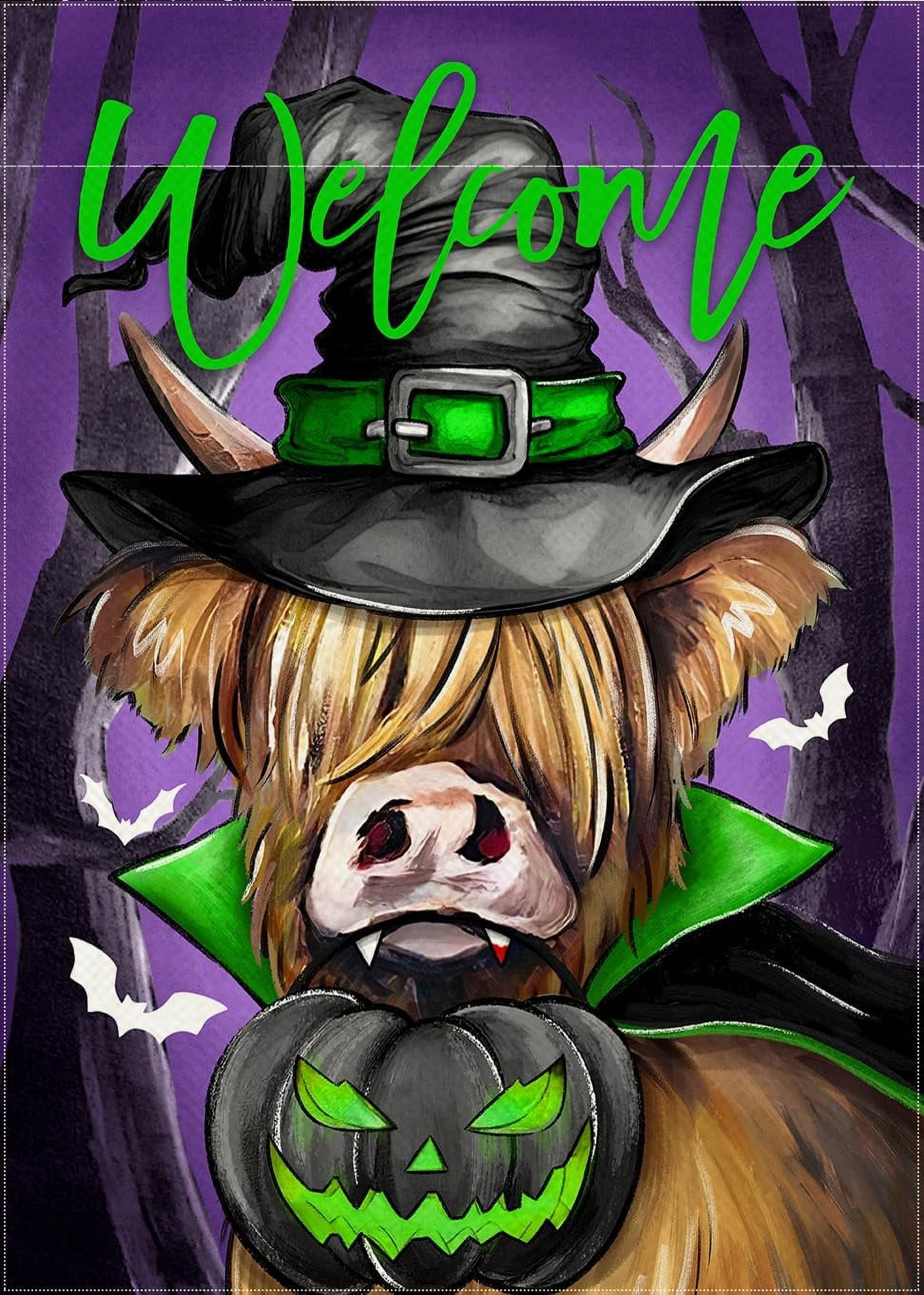 Welcome Halloween Highland Cow Decorative Garden Flag, Scary Jack O ...