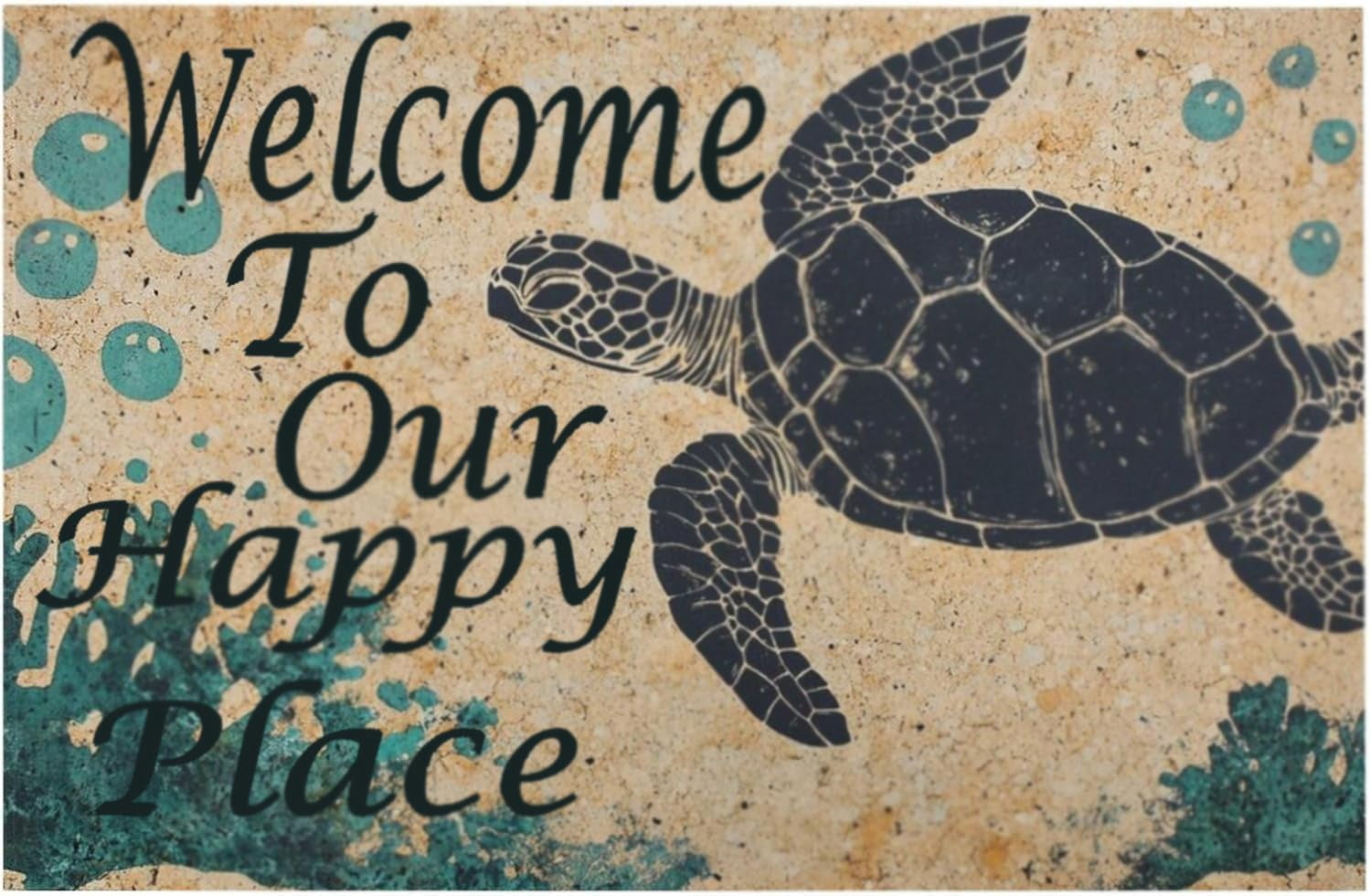 Welcome To Our Happy Place Doormats Summer Sea Turtles Door Mat Indoor ...