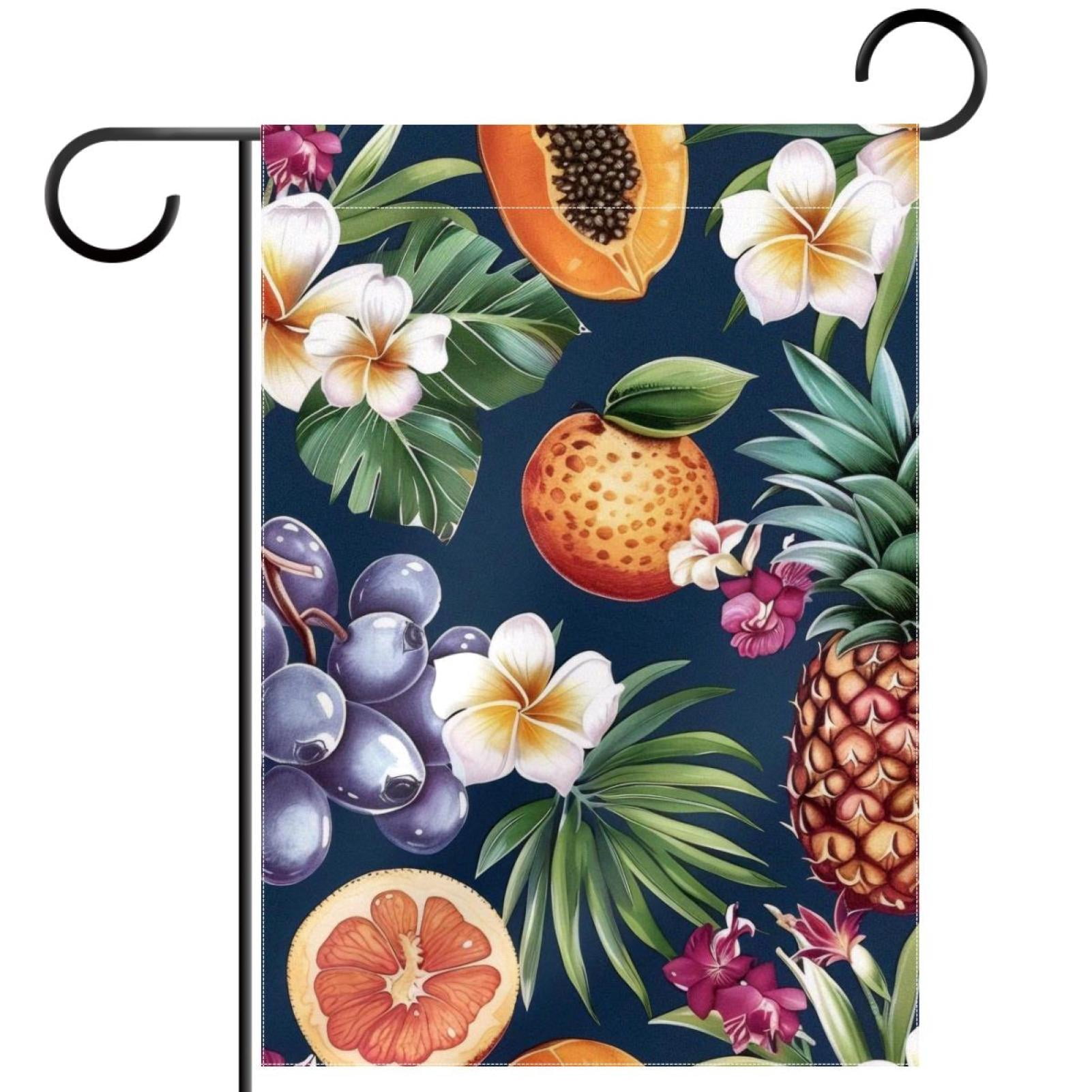 Welcome Hawaiian Pattern with Tropical Fruits and Flowers Garden Flag ...