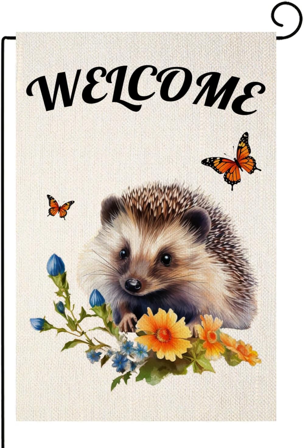 Welcome Hedgehog Butterflies Garden Flag Vertical Double Sided ...