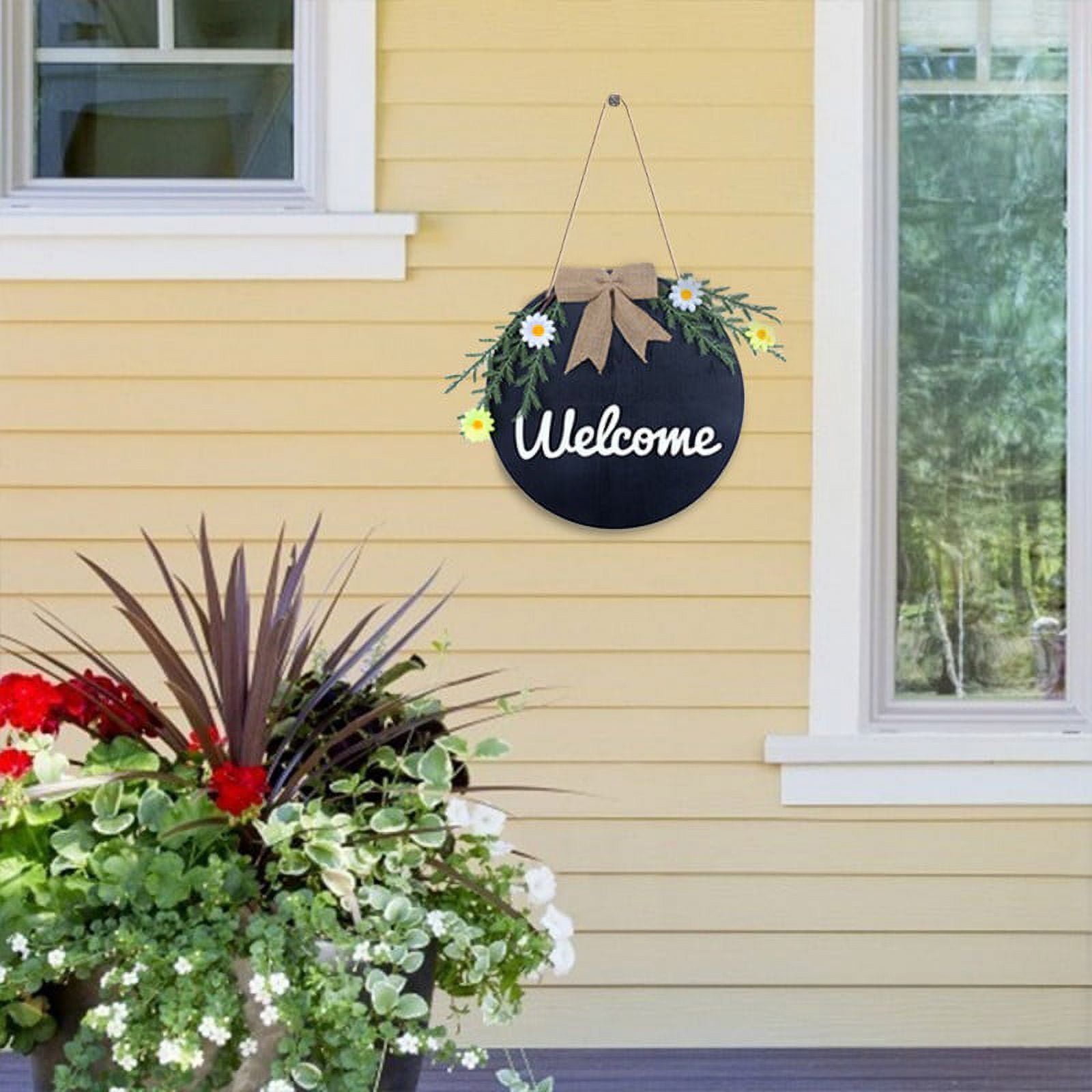 Welcome Hello Wooden Sign Front Door Hanging Wreaths Rustic Farmhouse ...