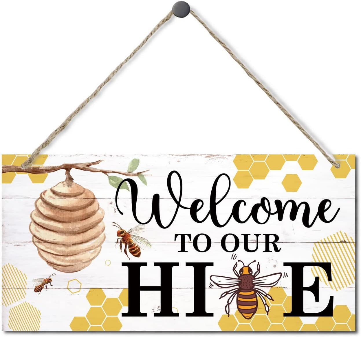 Welcome to Our Hive Decor Sign, Hanging Wood Sign Home Decorative, Printed Wood Wall Art Sign ...