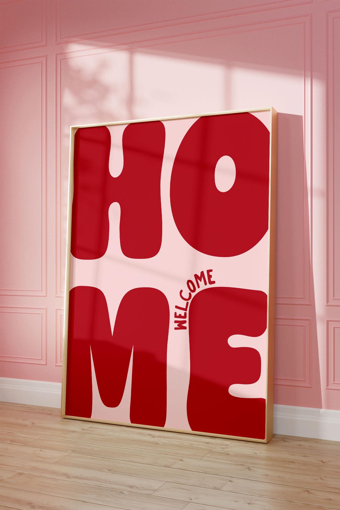 Welcome Home Art Poster, Red And Pink Wall Decor, Entry Way Poster ...