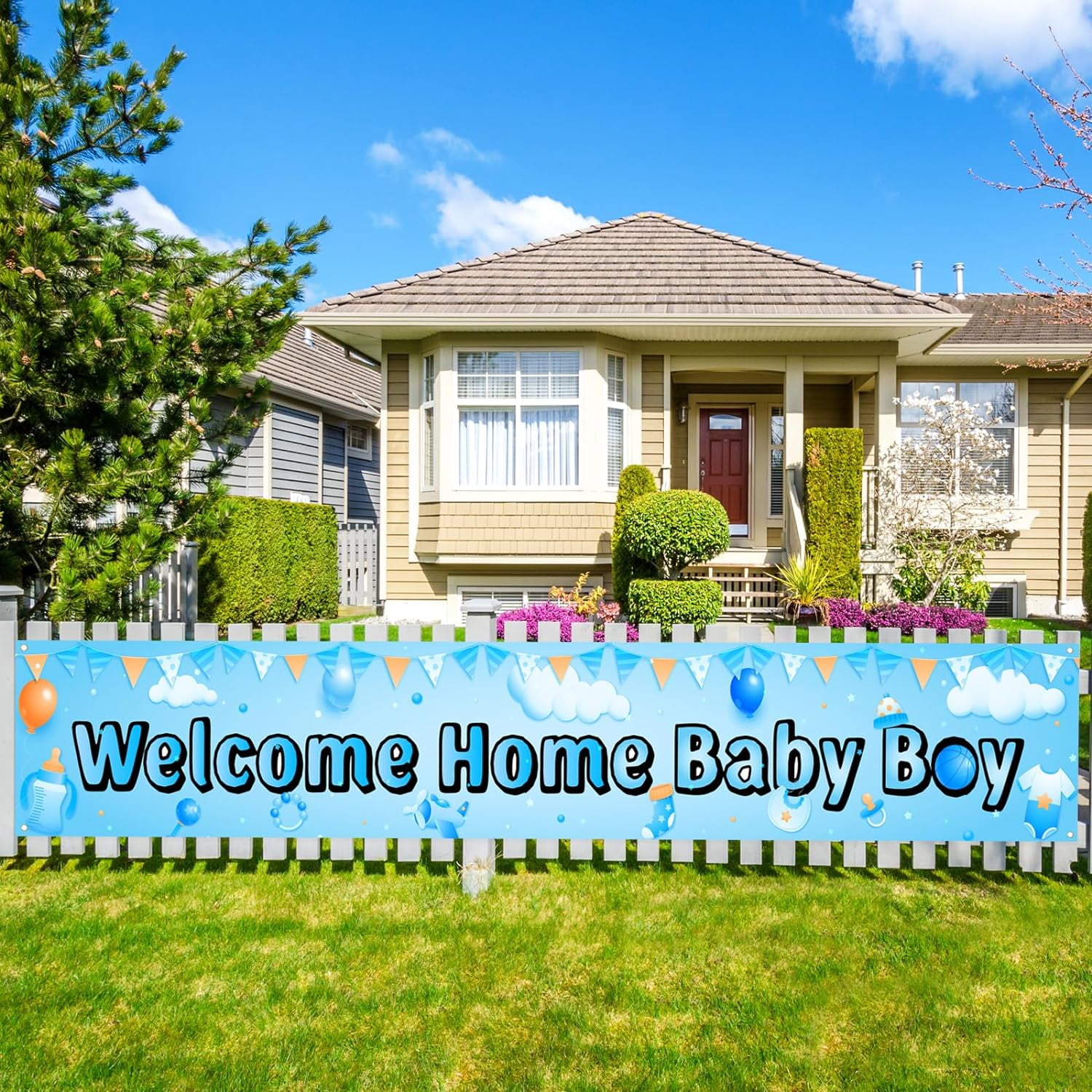 Welcome Home Baby Boy Yard Banner, It’s a Boy Baby Shower Banner, Blue ...