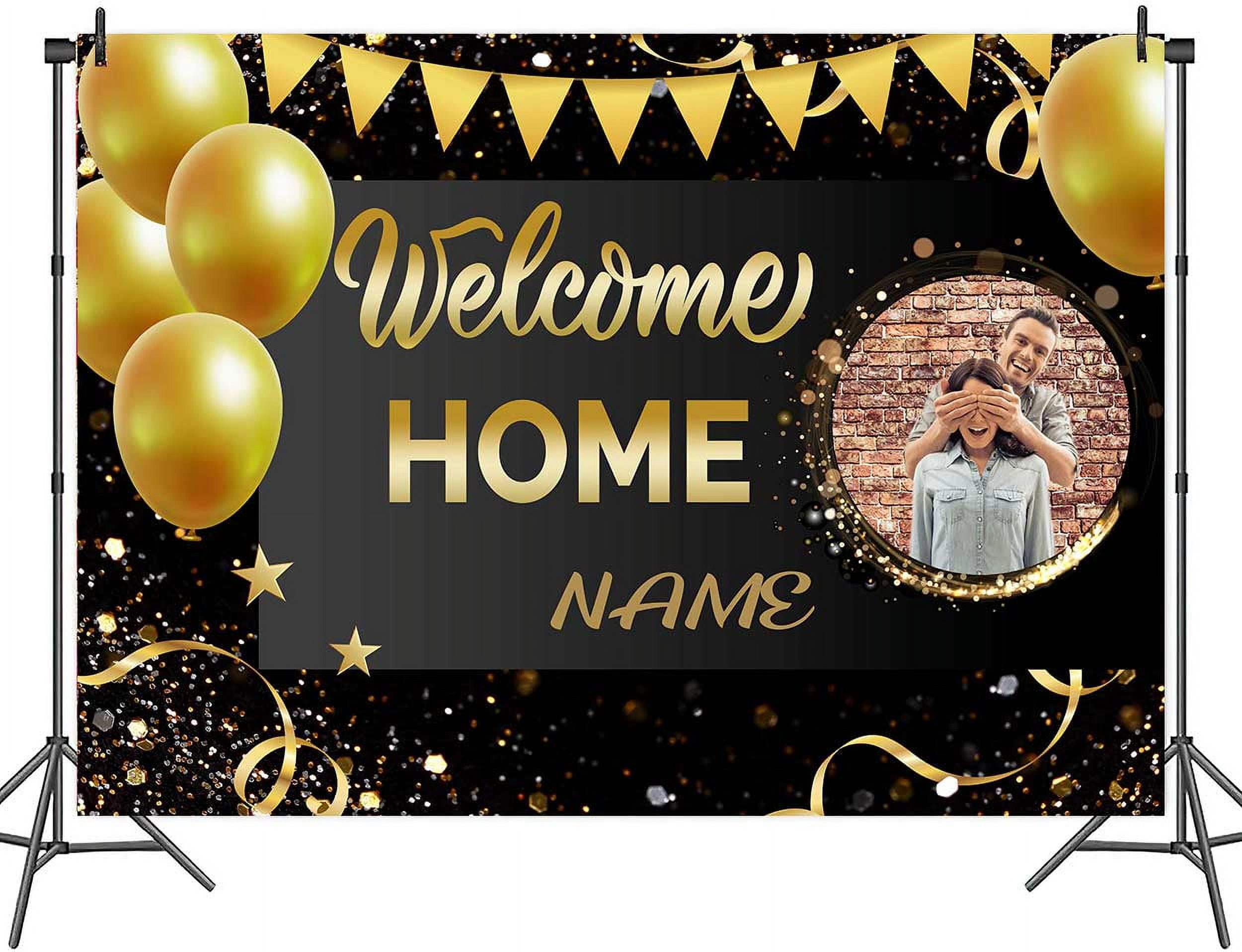 Welcome Home Backdrop, 6 x 4 ft Custom Home Coming Black Golden ...