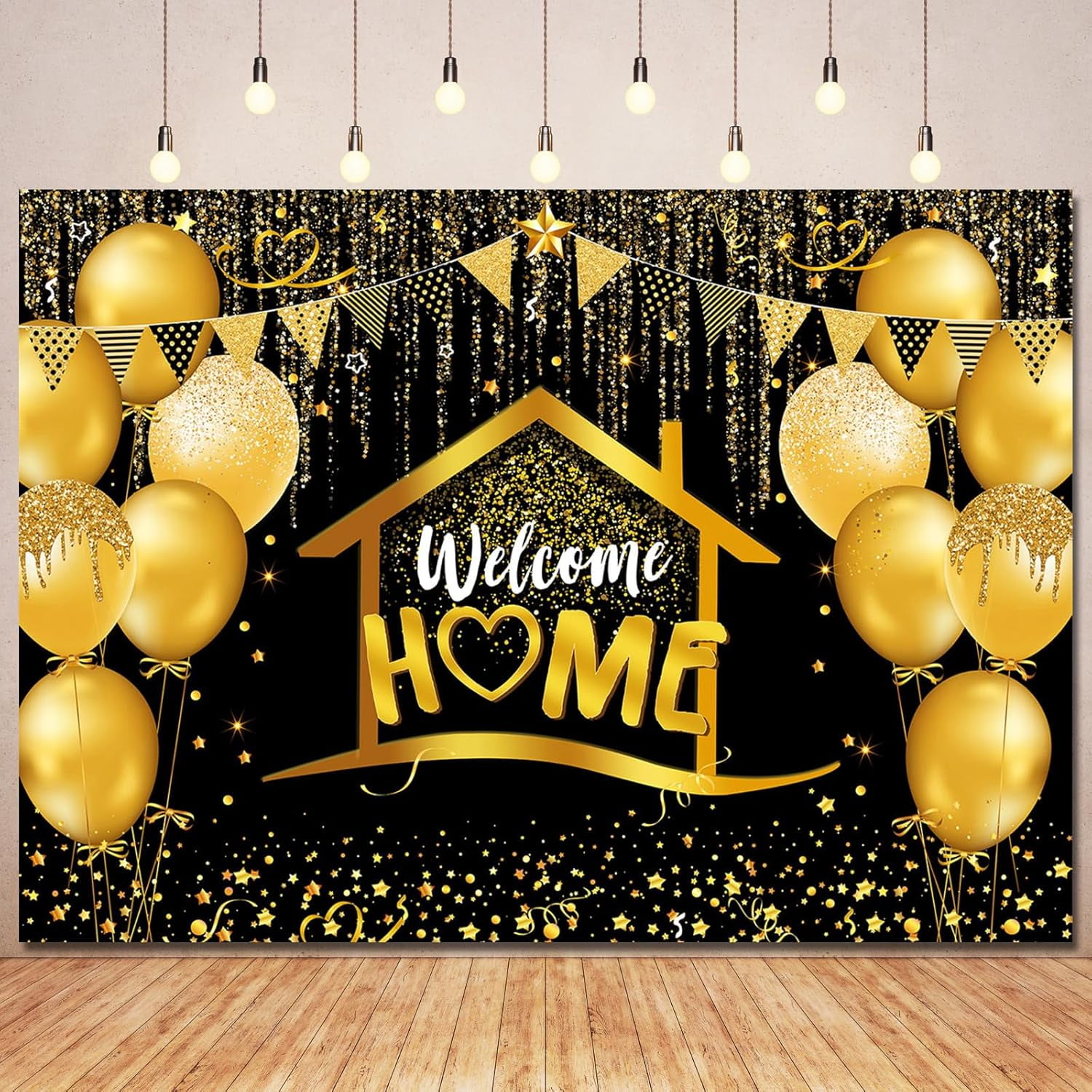 Welcome Home Backdrop Banner Black and Gold Welcome Homecoming ...