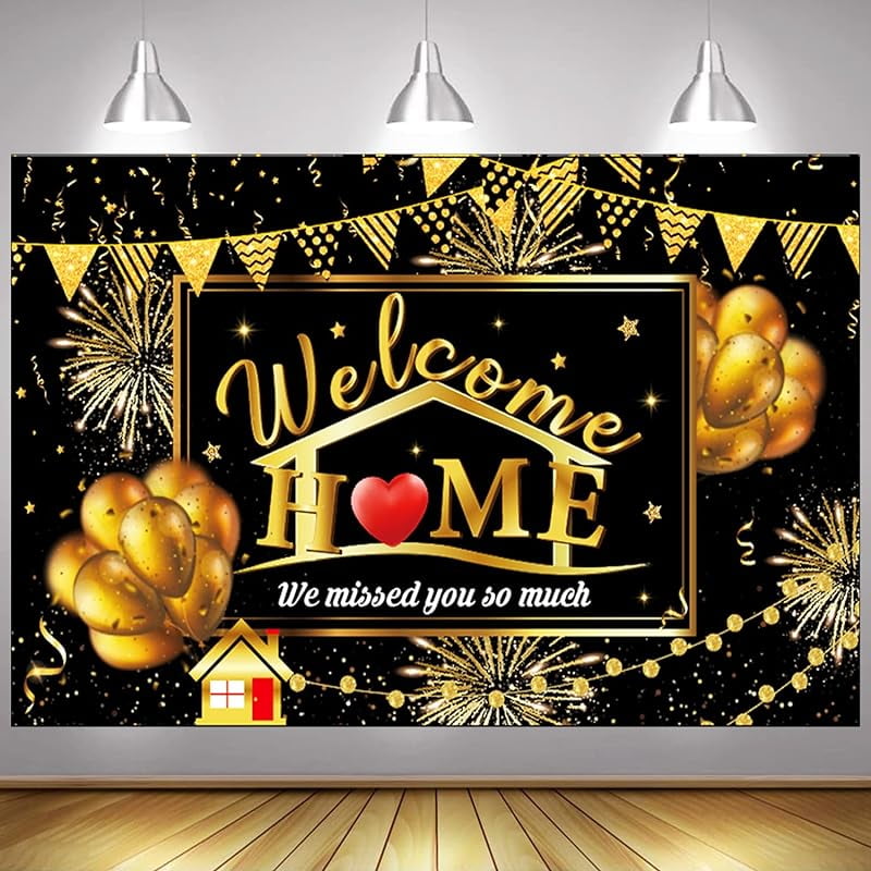 Welcome Home Backdrop Banner Decorations with 70.8"X43.3"，We Missed You ...