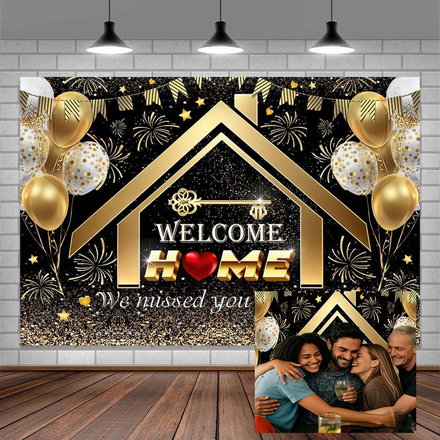 Welcome Home Backdrop Black and Gold Welcome Home Decorations We Missed ...