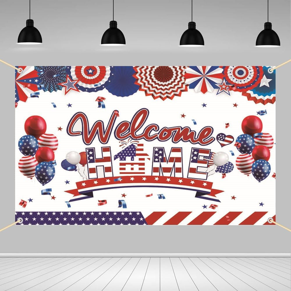 Welcome Home Backdrops Banner Blue White Red Military Army Navy ...