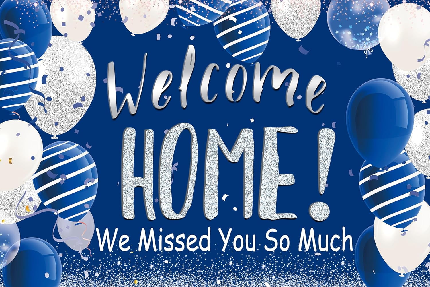 Welcome Home Banner Backdrop, Blue Silver Welcome Home Backdrop ...